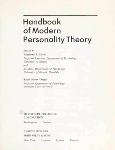 Handbook of Modern Personality Theory by Raymond B. Cattell (Other ...
