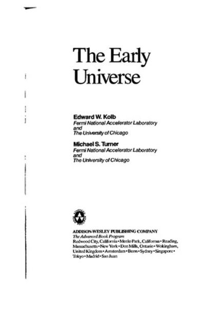 Early Universe by Kolb, Edward; Turner, Michael | Hardcover | 1990-01 | Addison-Wesley ...