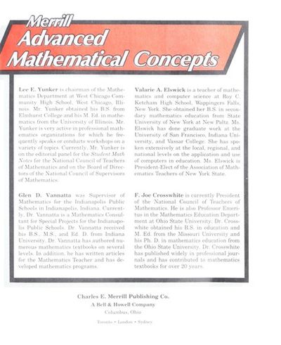 BIBLIO | Advanced Mathematical Concepts by Crosswhite Yunker Elswick ...