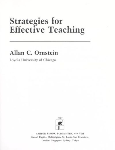BIBLIO | Strategies for Effective Teaching by Ornstein, Allan C ...