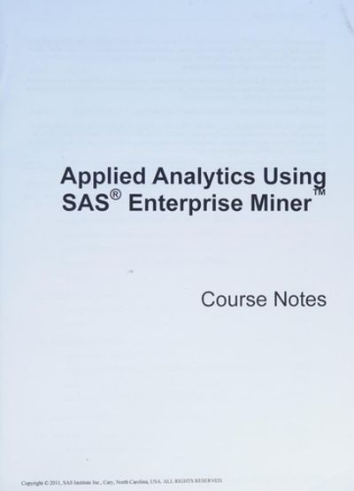 BIBLIO | Applied Analytics Using SAS Enterprise Miner by SAS | Paperback | 2011-01 | SAS ...