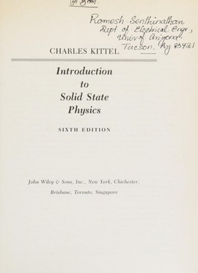 Introduction to Solid State Physics by Charles Kittel | Hardcover | 1986 | Wiley | 9780471874744 ...