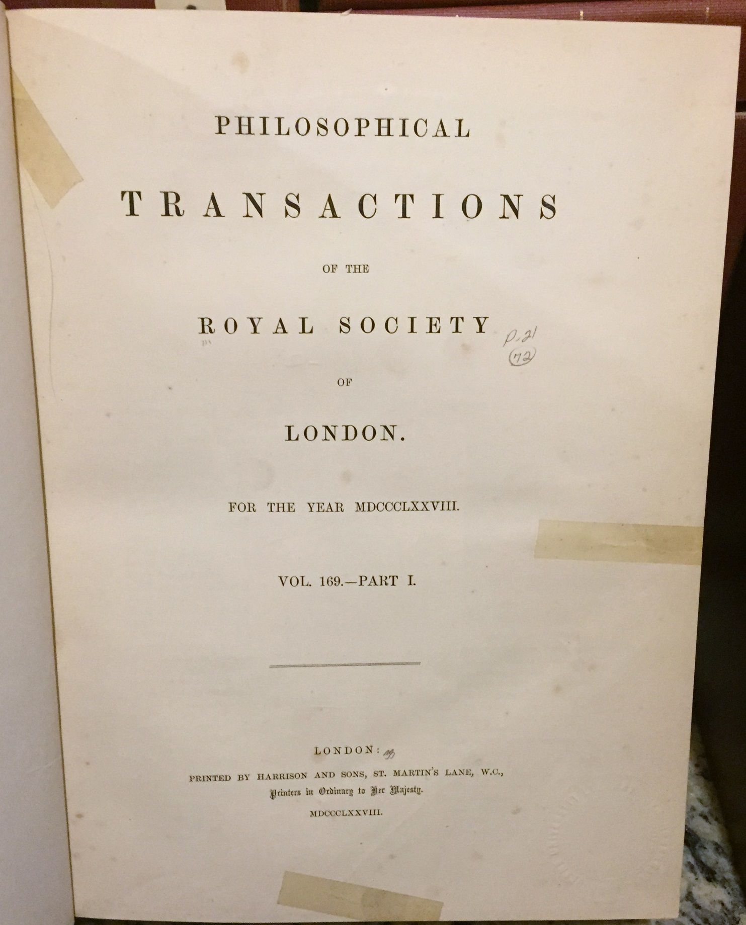 The Philosophical Transactions of the Royal Society of London (109 volume set; Volumes: 1-171 ...