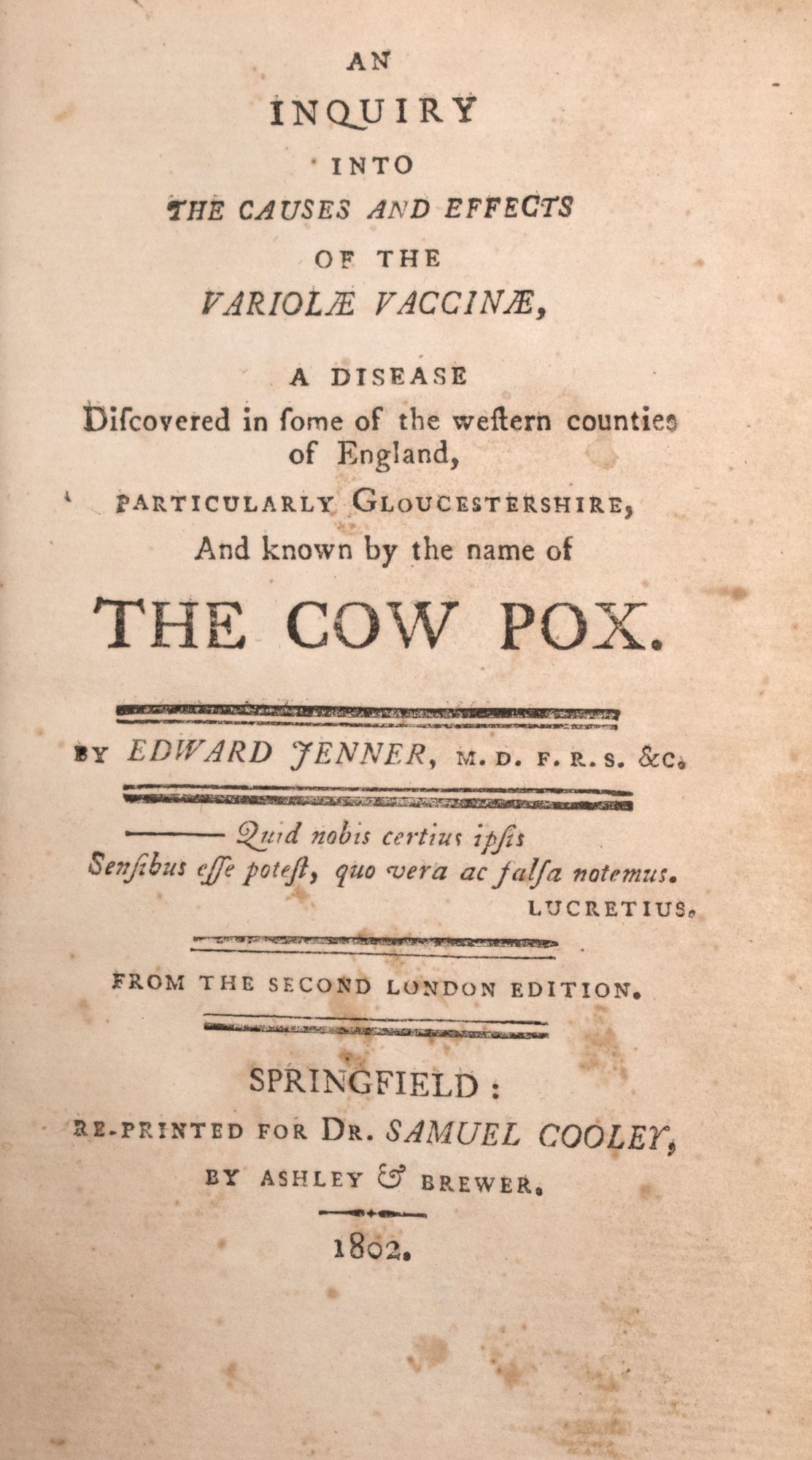 An Inquiry into the Causes and Effects of the Variolae Vaccinae, a ...