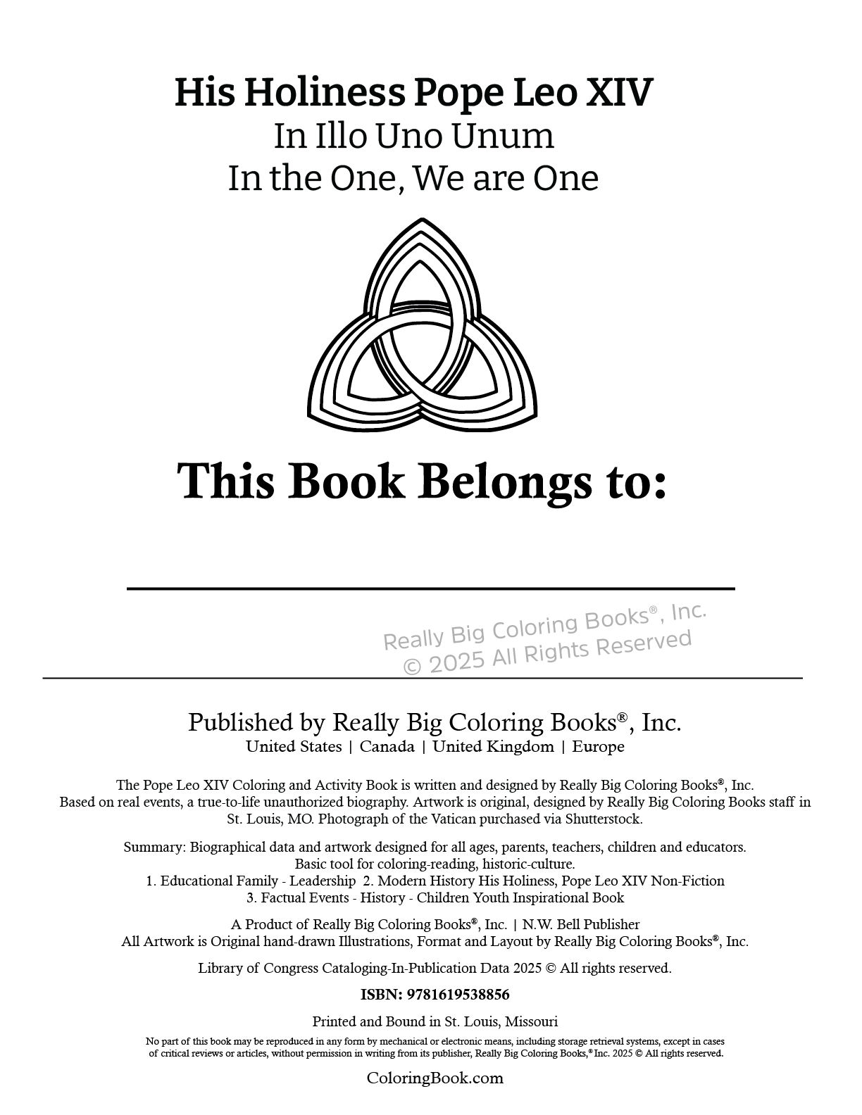 Pope Leo XIV Coloring Book by Really Big Coloring Books® | Square Back ...