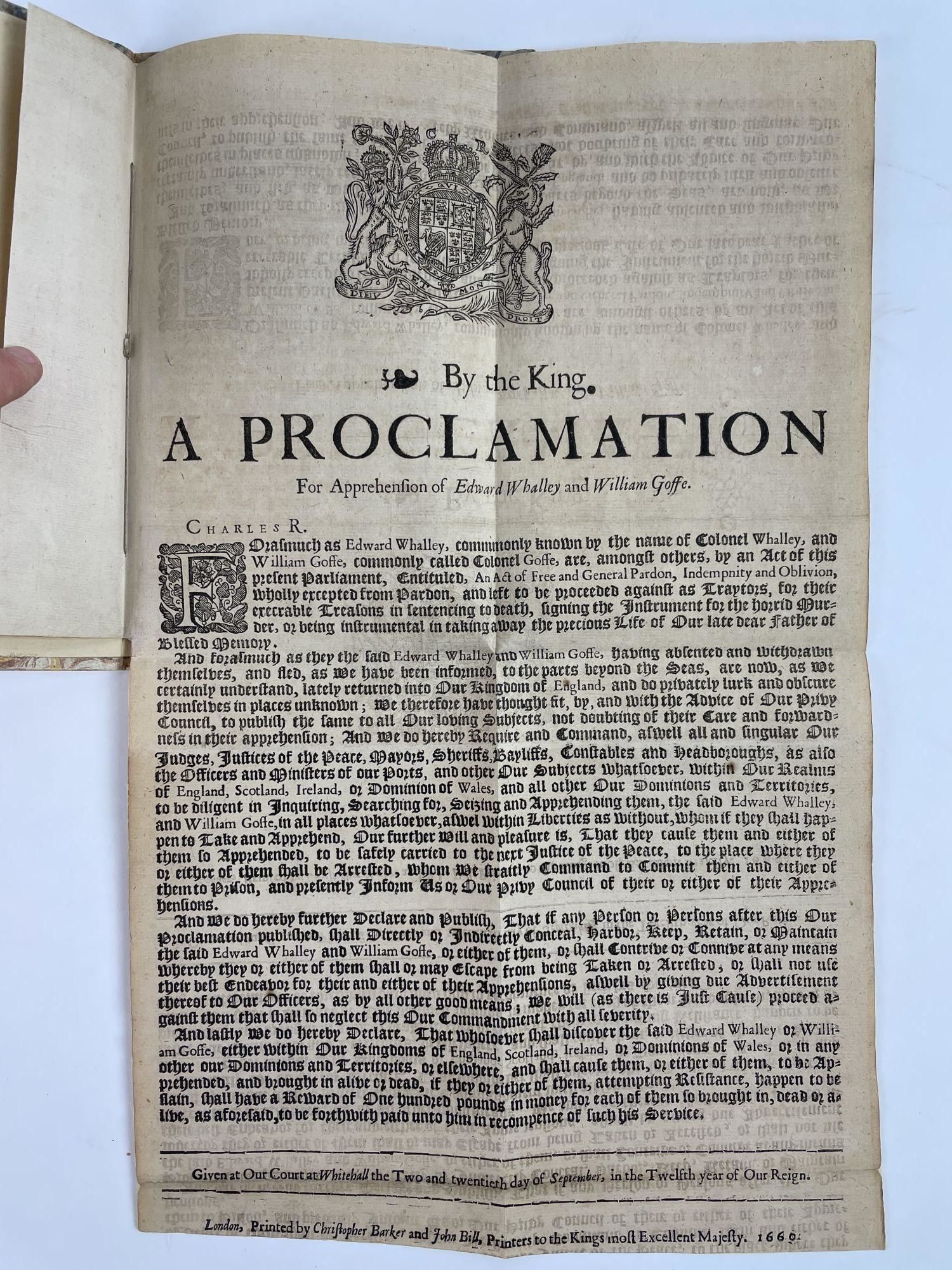 By the King. A Proclamation for the Apprehension of Edward Whalley and ...