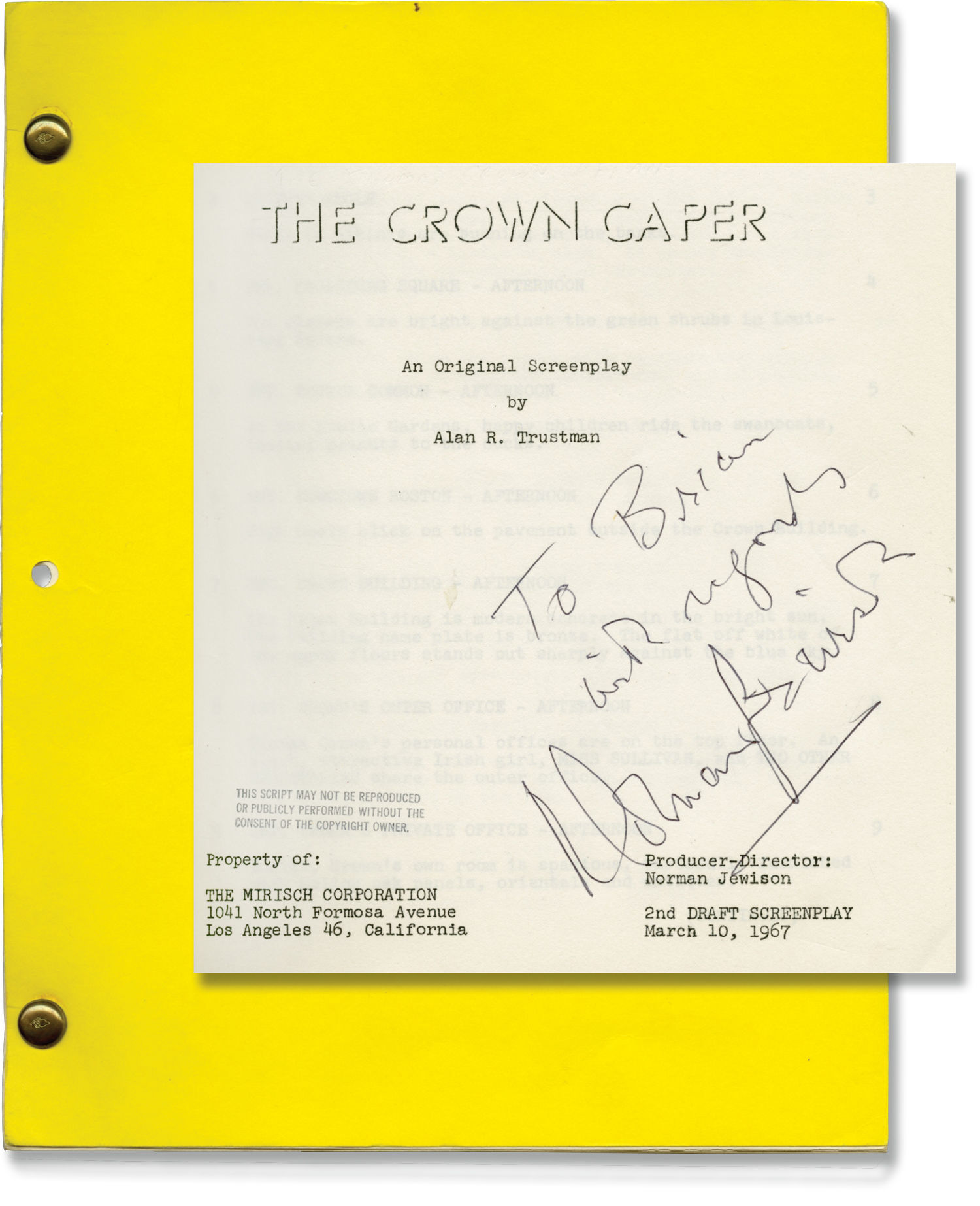 The Thomas Crown Affair [The Crown Caper] (Original screenplay, signed ...
