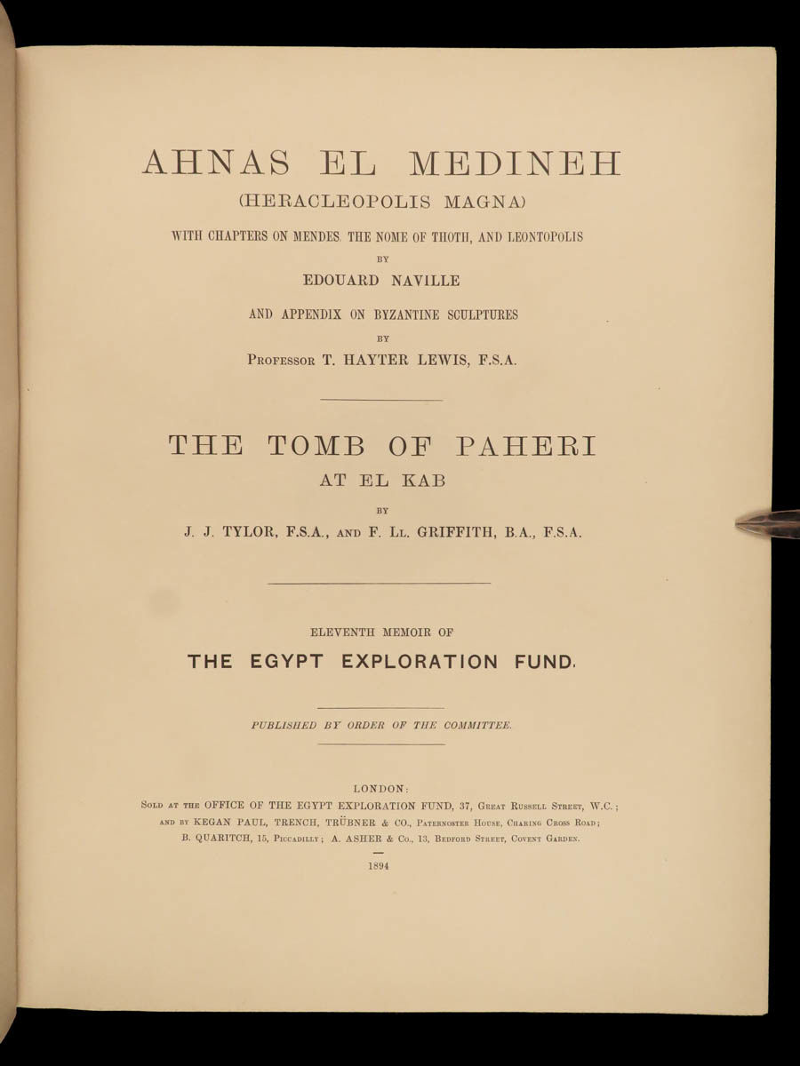 Ahnas el Medineh ("Heracleopolis Magna") with chapters on Mendes, the ...