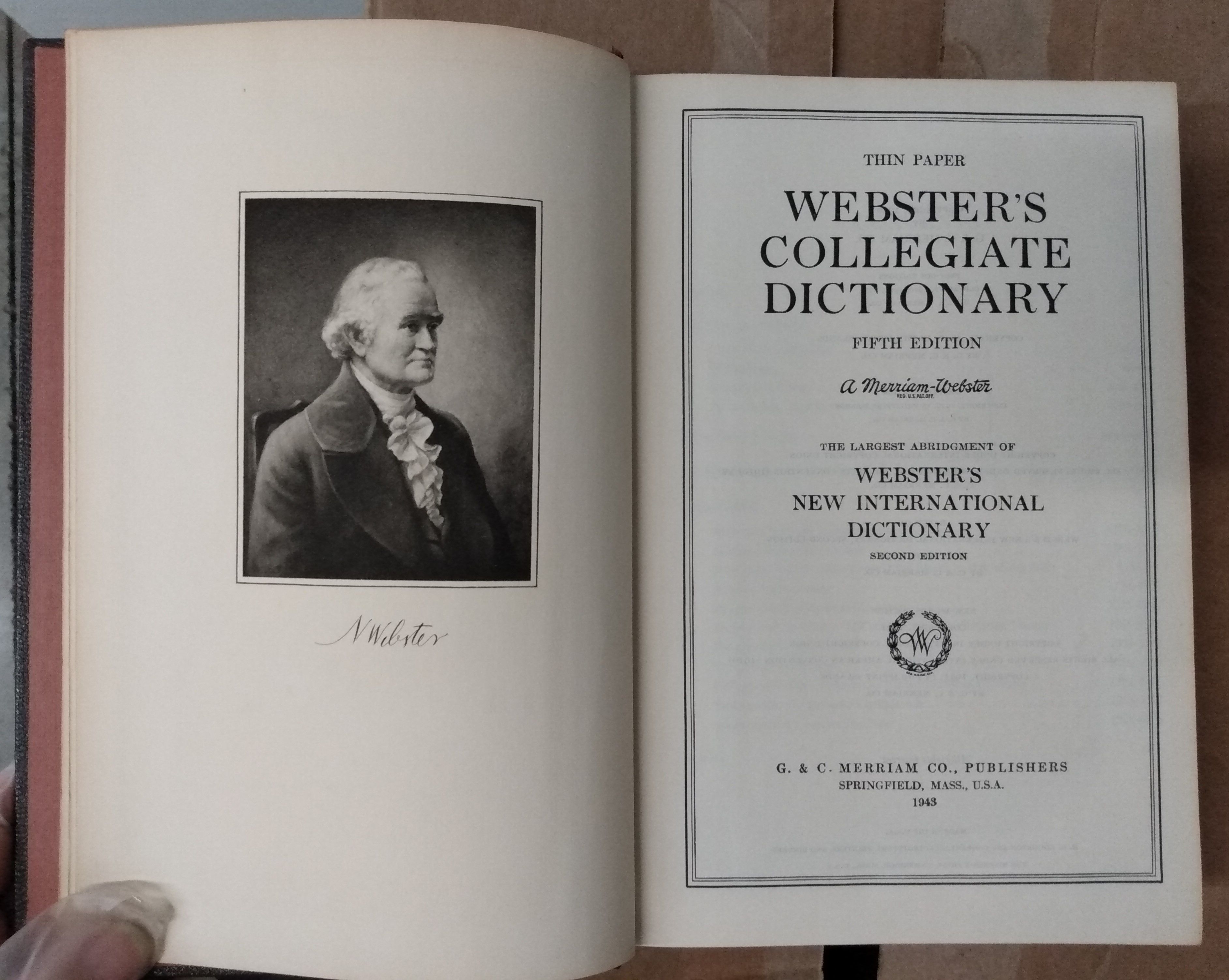 Thin Paper Webster's Collegiate Dictionary Fifth Edition Hardcover ...