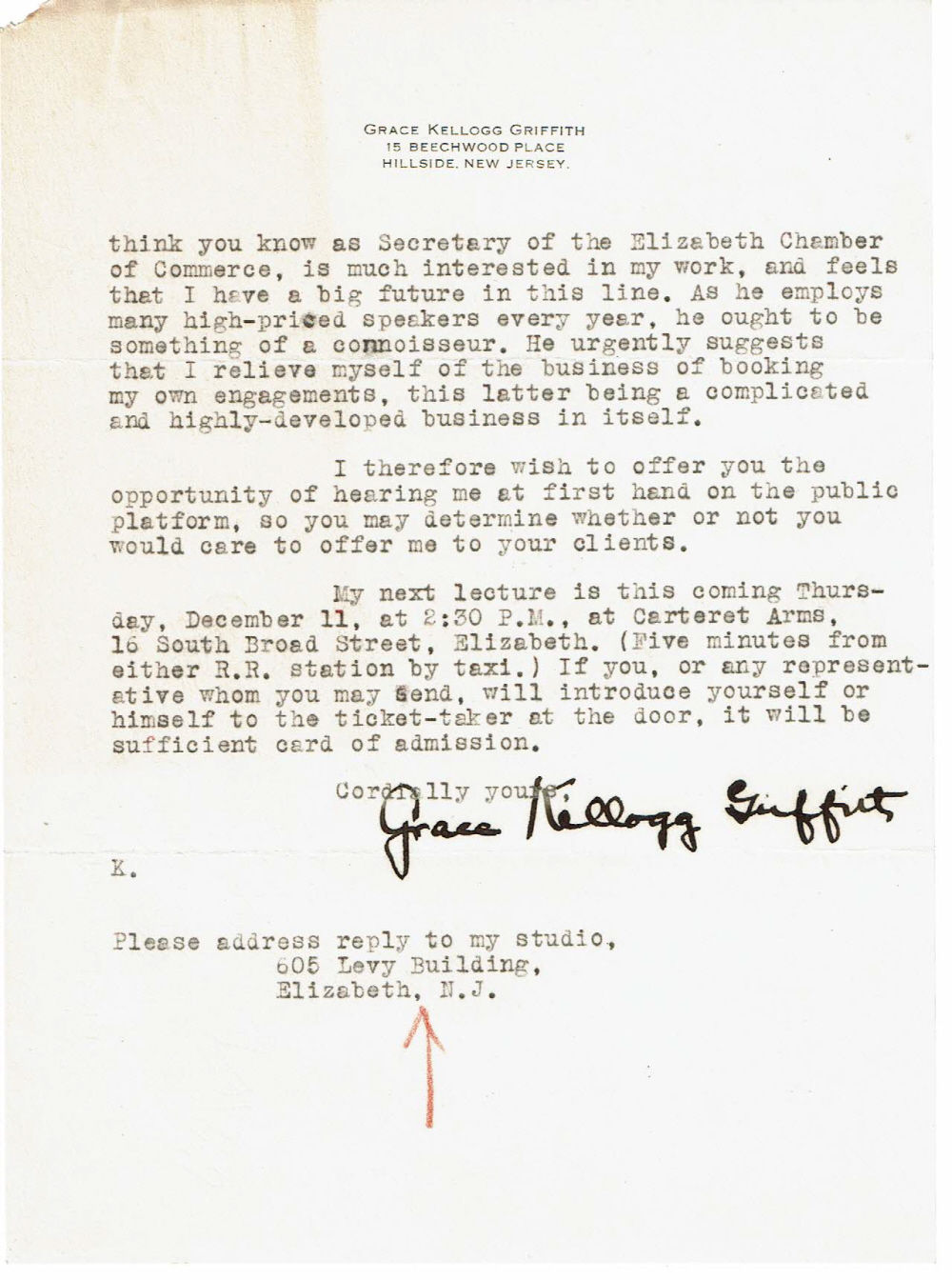 A CORRESPONDENCE consisting of 2 TYPED LETTERS SIGNED by GRACE KELLOGG ...