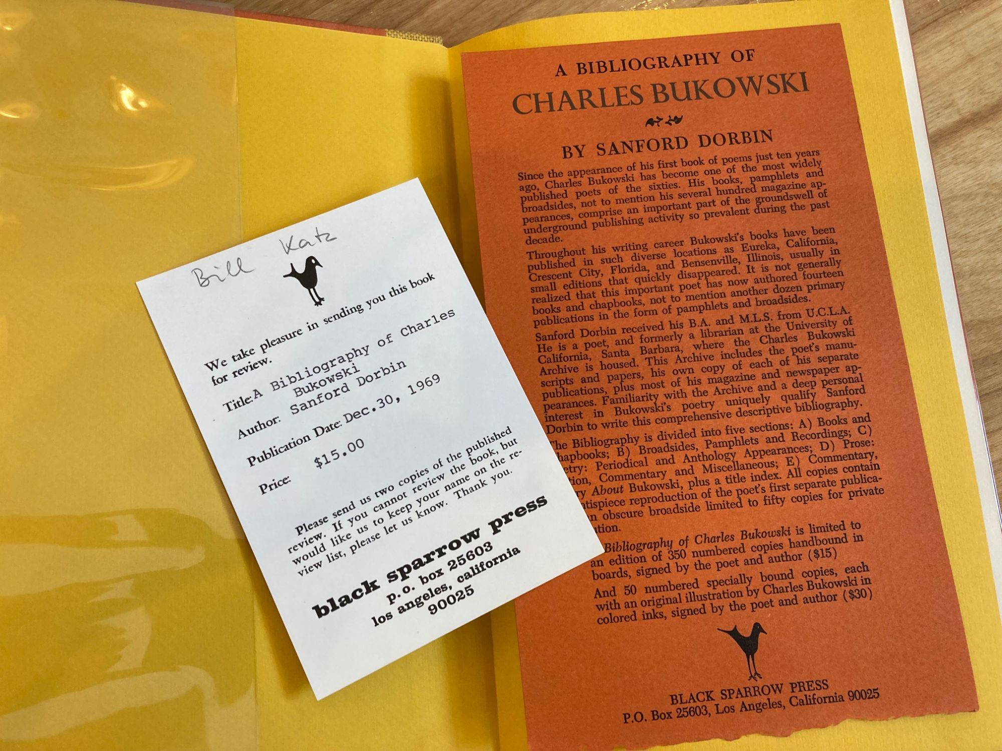 A Bibliography of Charles Bukowski by Dorbin, Sanford; Bukowski ...