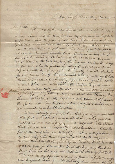 Autograph Letter Signed, Vansburgh, Genesee County, March 12, 1830, to ...