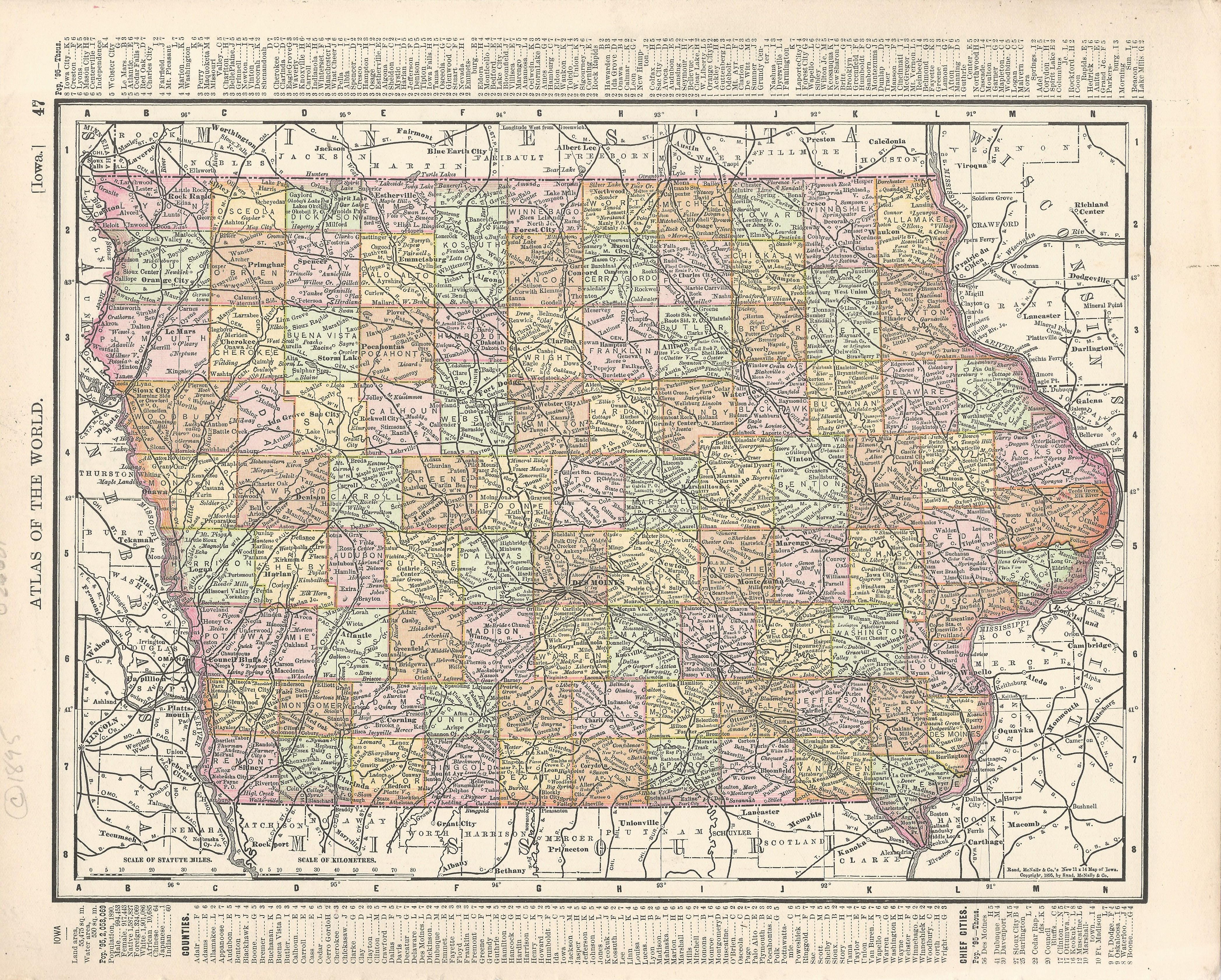 BIBLIO | MAP: "Iowa (Missouri on reverse)....from Atlas of the World by ...