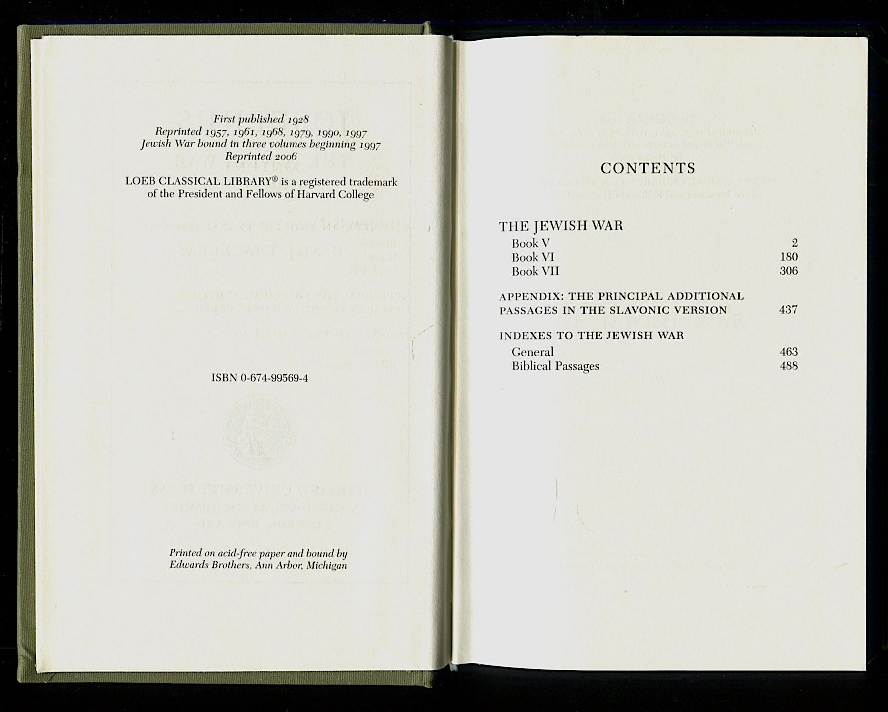 The Jewish War Books V-VII by Josephus, H. St. J. Thackery - translator ...