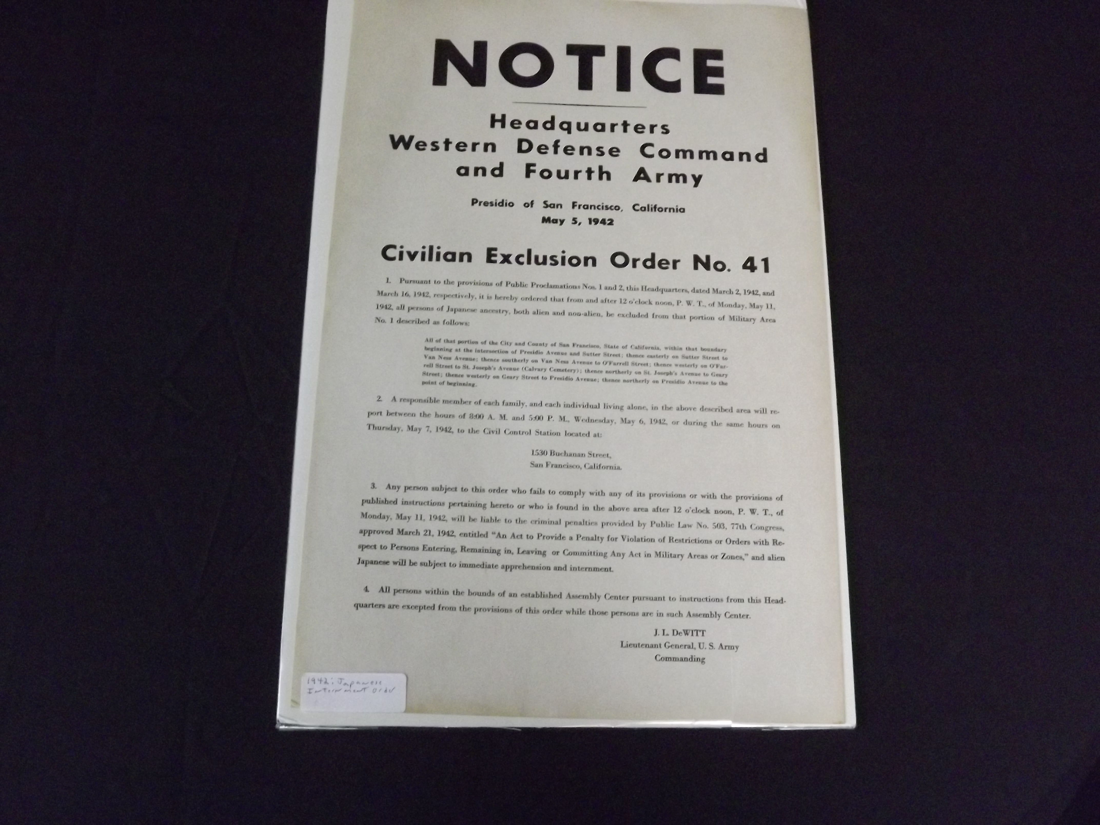 Notice. Headquarters Western Defense Command and Fourth Army, Presidio ...