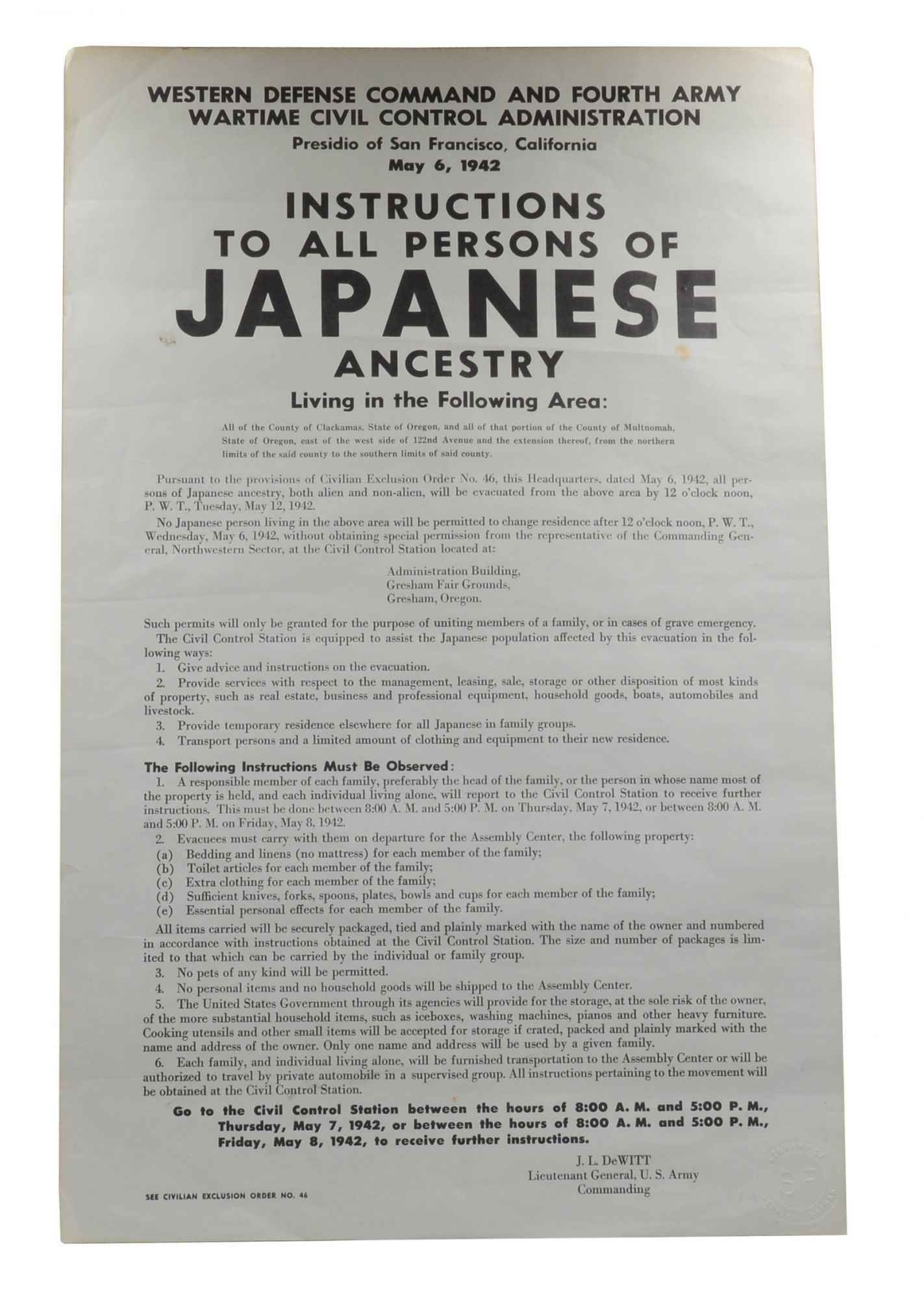 [Japanese Internment Poster] Instructions to Persons of Japanese ...
