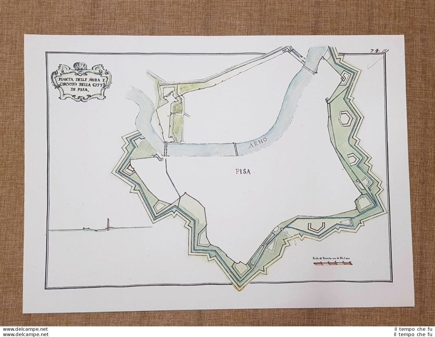 Carta geografica o mappa Pianta e mura Città di Pisa Toscana nel 700 ...