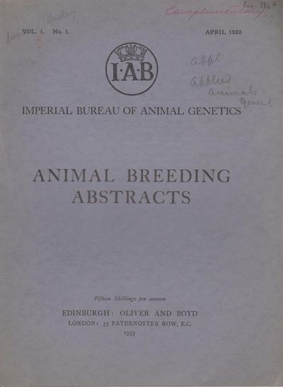 Animal Breeding Abstracts by Imperial Bureau of Animal Genetics by ...