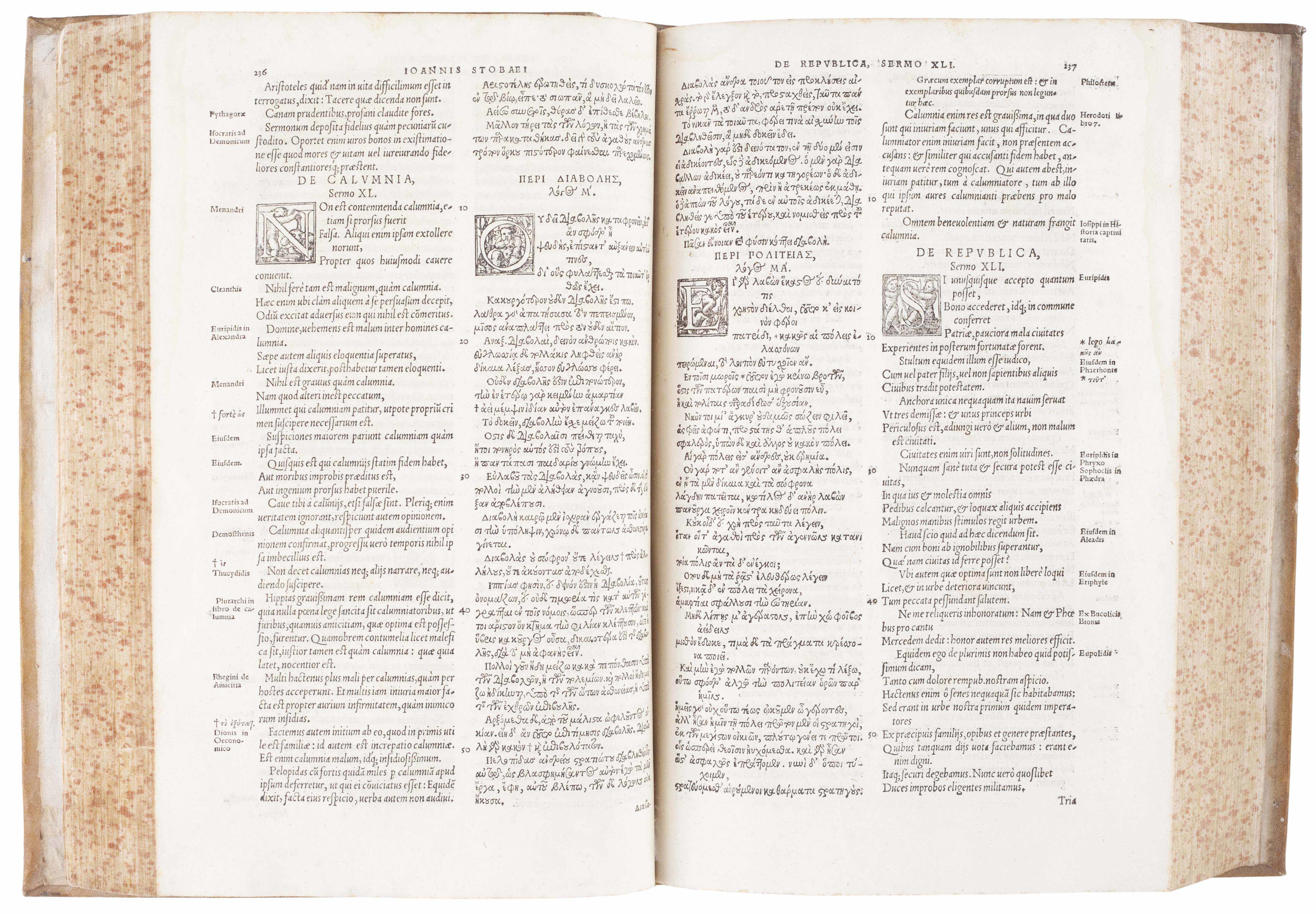 [Graece et Latine]. Sententie ex thesauris Graecorum delectae... by ...