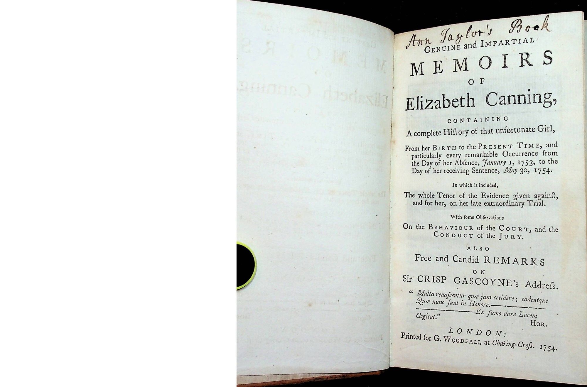 Genuine and Impartial Memoirs of Elizabeth Canning by Elizabeth Canning ...