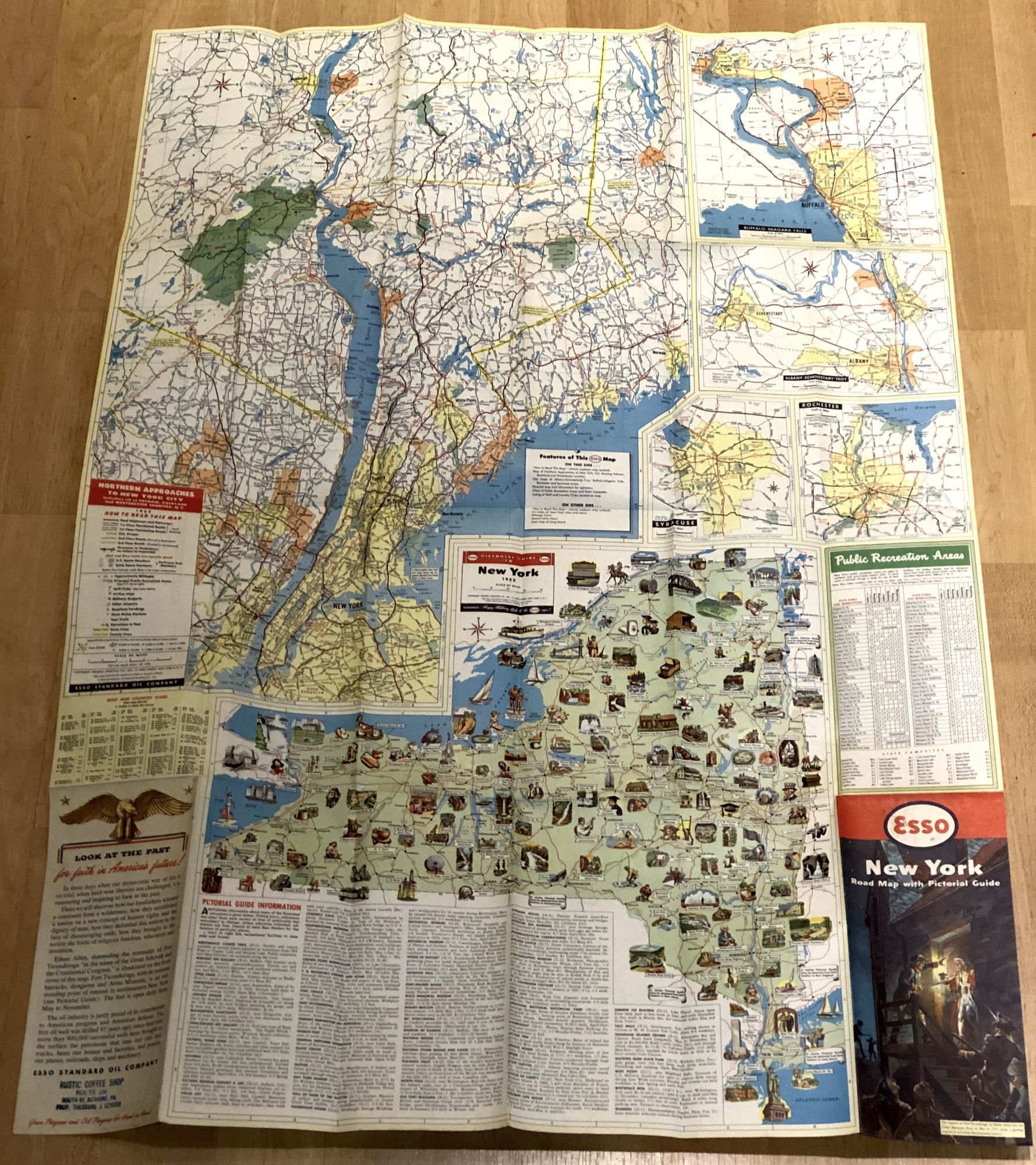 BIBLIO | 1952 New York Road Map with Pictorial Guide, 33 x 24 inches by ...