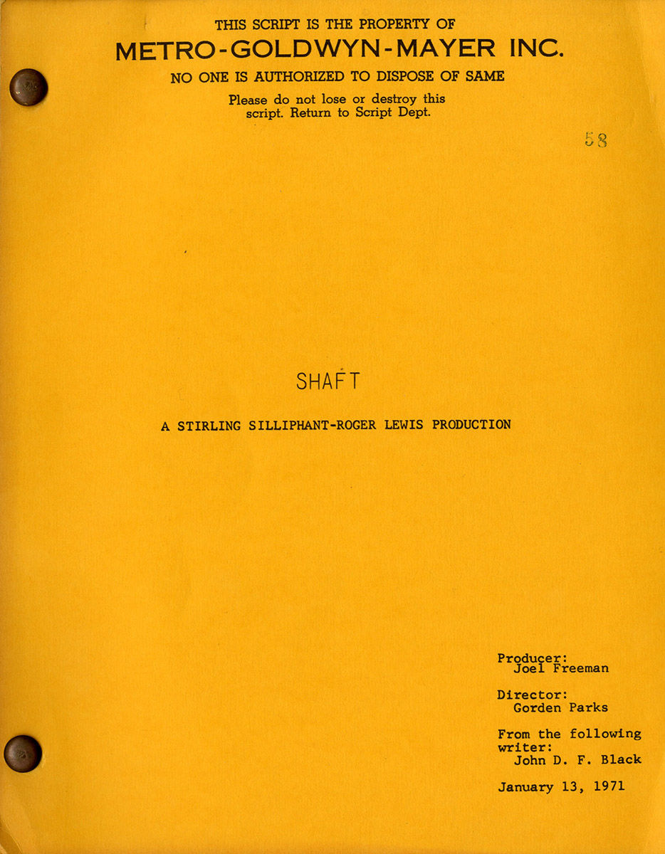 SHAFT (Jan 13, 1971) Film script by Ernest Tidyman, John D. F. Black by ...
