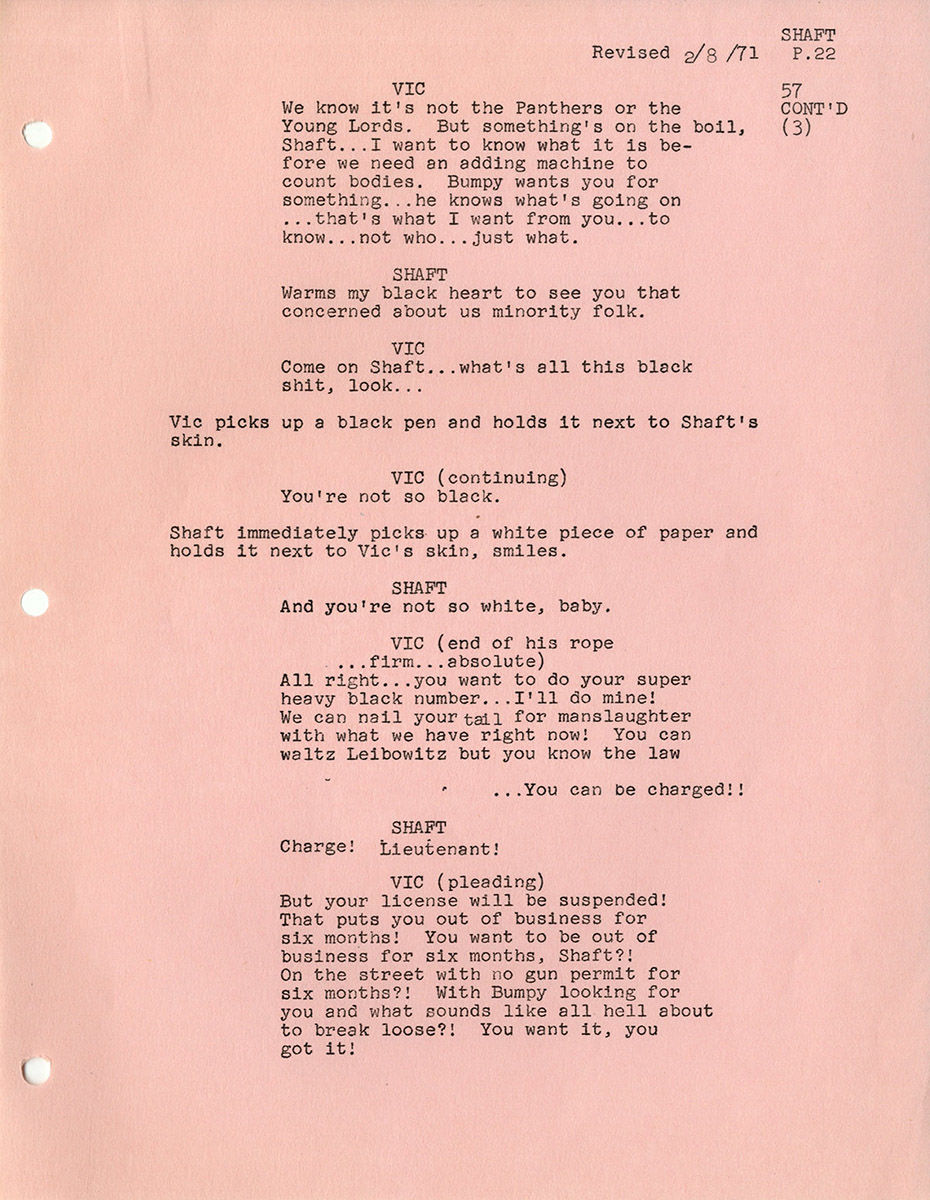 SHAFT (Jan 13, 1971) Film script by Ernest Tidyman, John D. F. Black by ...