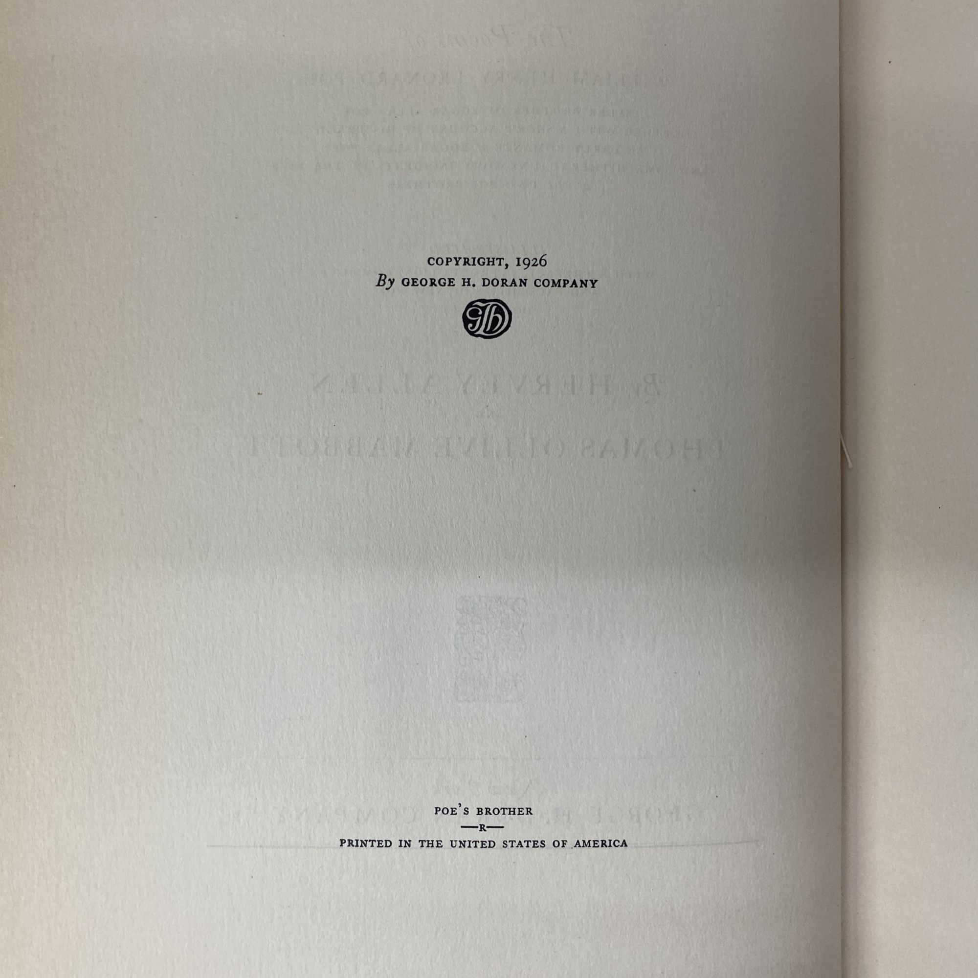 POE'S BROTHER: THE POEMS OF WILLIAM HENRY LEONARD POE by Poe, William ...