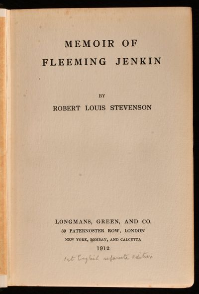 Memoir of Fleeming Jenkin by Robert Louis Stevenson - Hardcover - 1912 ...
