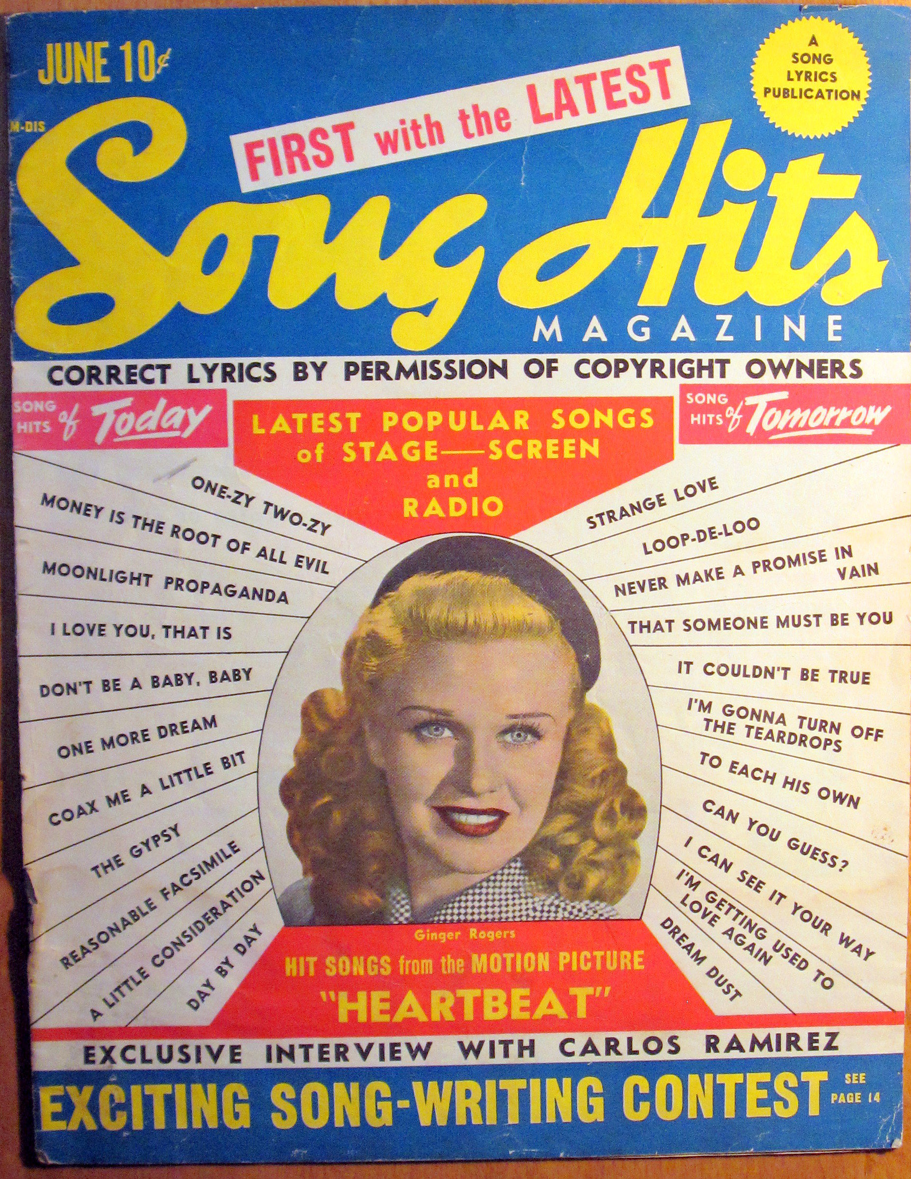 Song Hits Magazine. Vol. 10 No. 1. June 1946. Ginger Rogers Cover. Soft ...