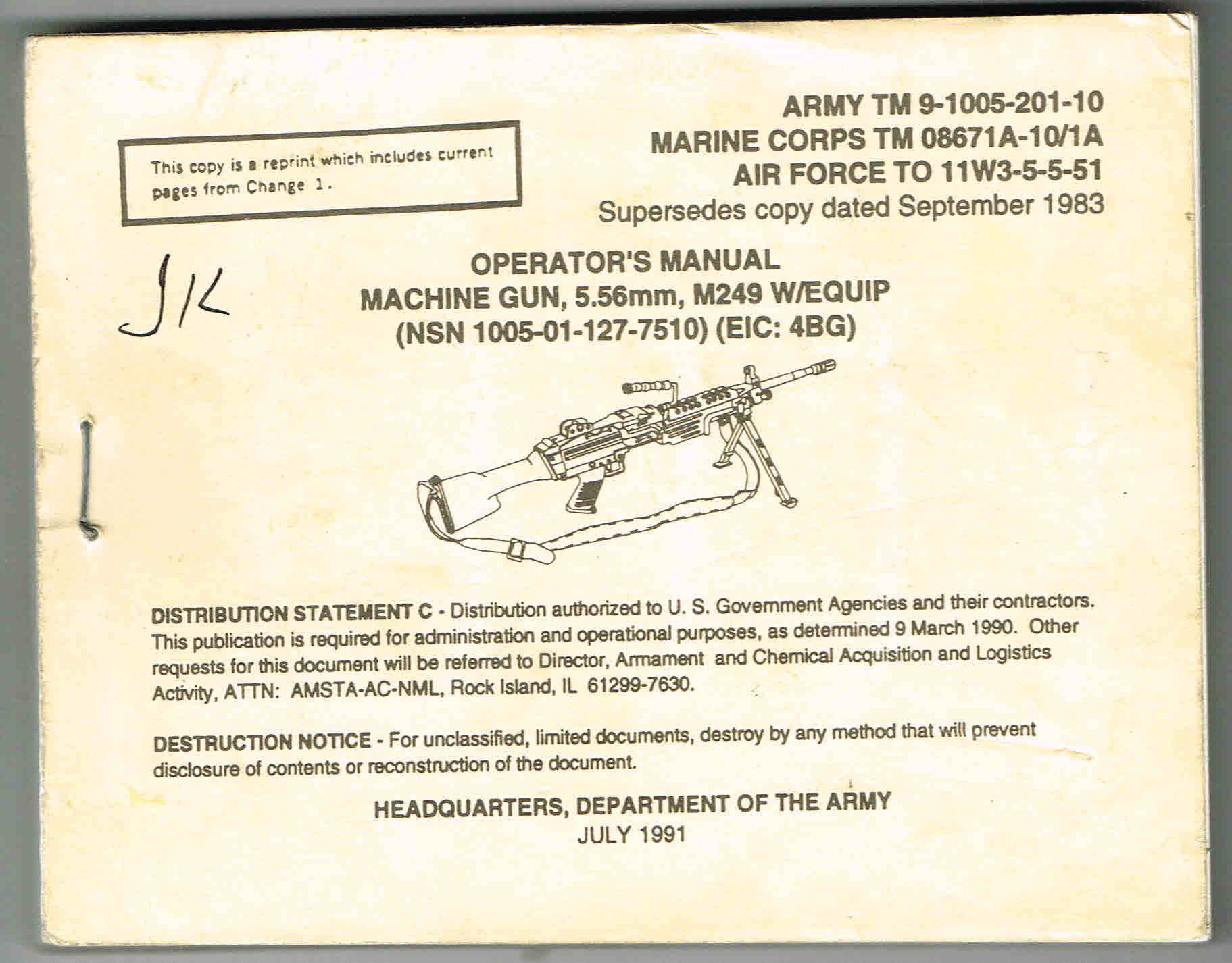 TM 9-1005-201-10 w/Change 1 thru 1996: OPERATOR'S MANUAL, MACHINE GUN ...