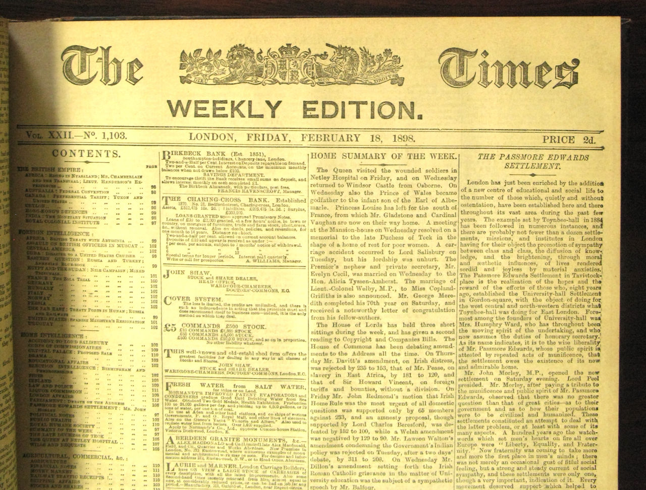THE [LONDON] TIMES WEEKLY EDITION 1898 by Various | Hardcover | 1898 ...
