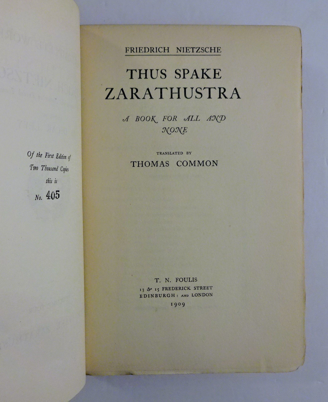 Thus Spake Zarathustra by Friedrich Nietzsche | Hardcover | 1909 | T.N. Foulis | Biblio