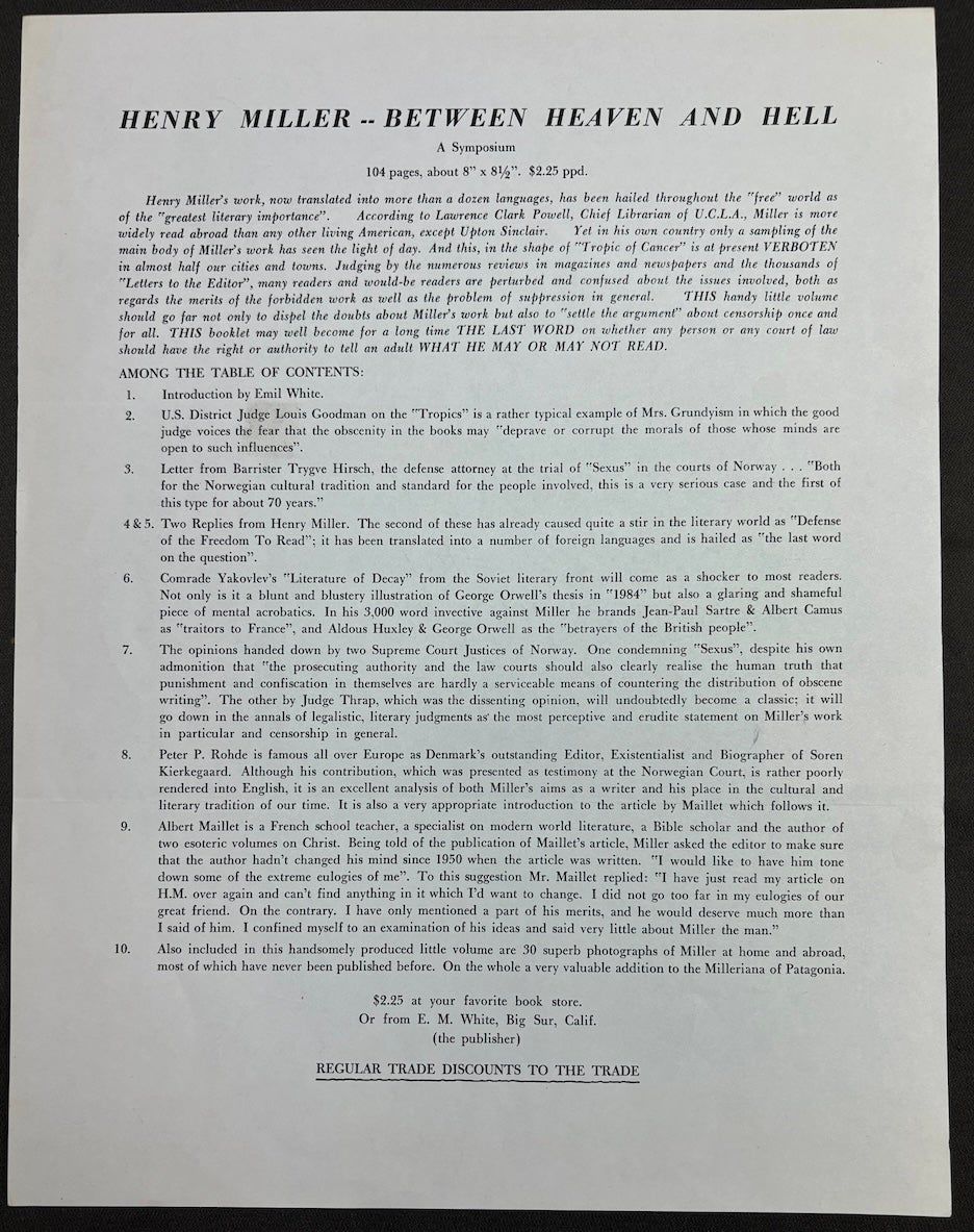 4 pieces of ephemera: Ad for Villa Seurat Series (Obelisk Press), flyer ...