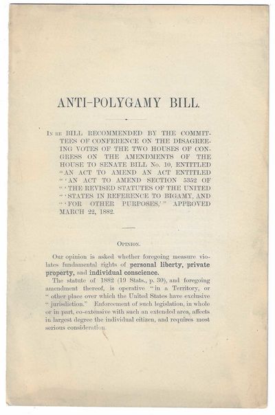 Anti-Polygamy Bill. In re bill recommended by the committees of ...