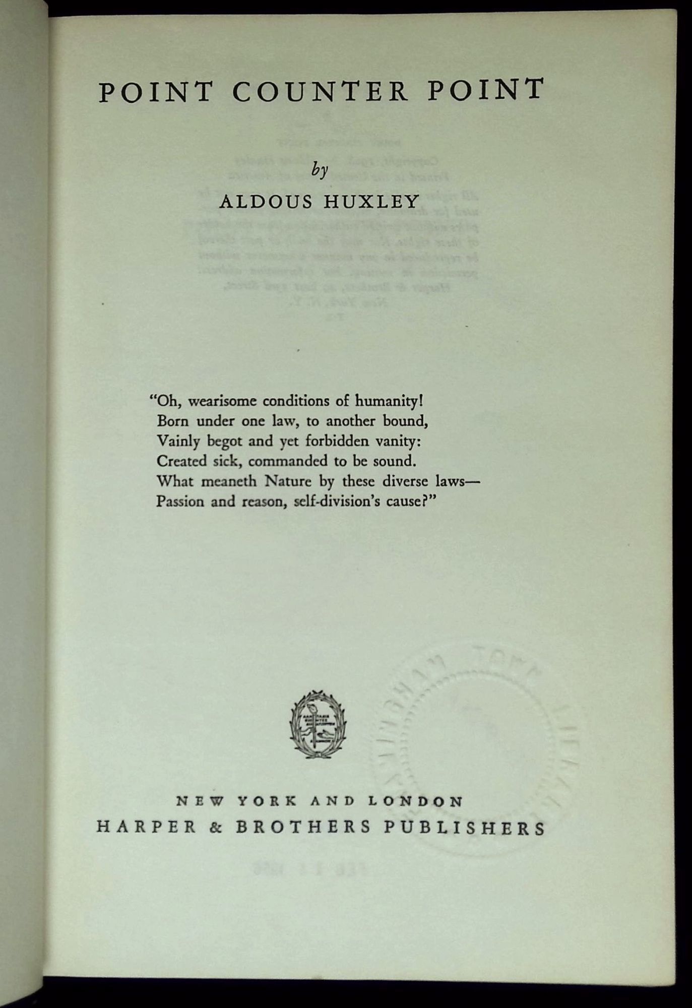 Point Counter Point by Huxley, Aldous | Hardcover | 1930 | Harper ...