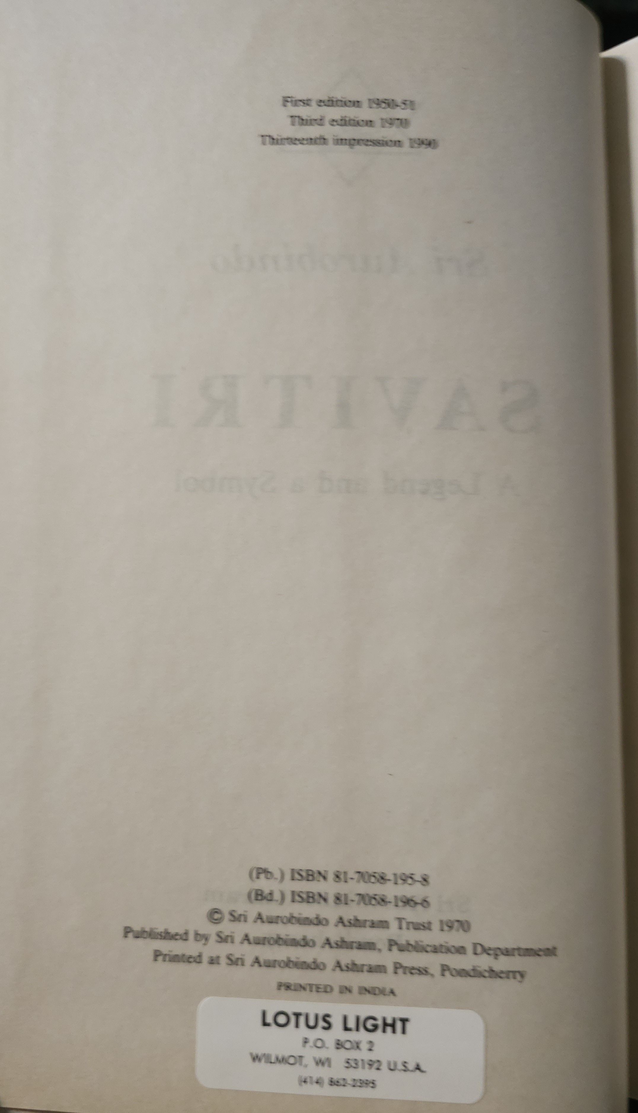 Savitri by Sri Aurobindo | Hardcover | 1990 | Sri Aurobindo Ashram ...