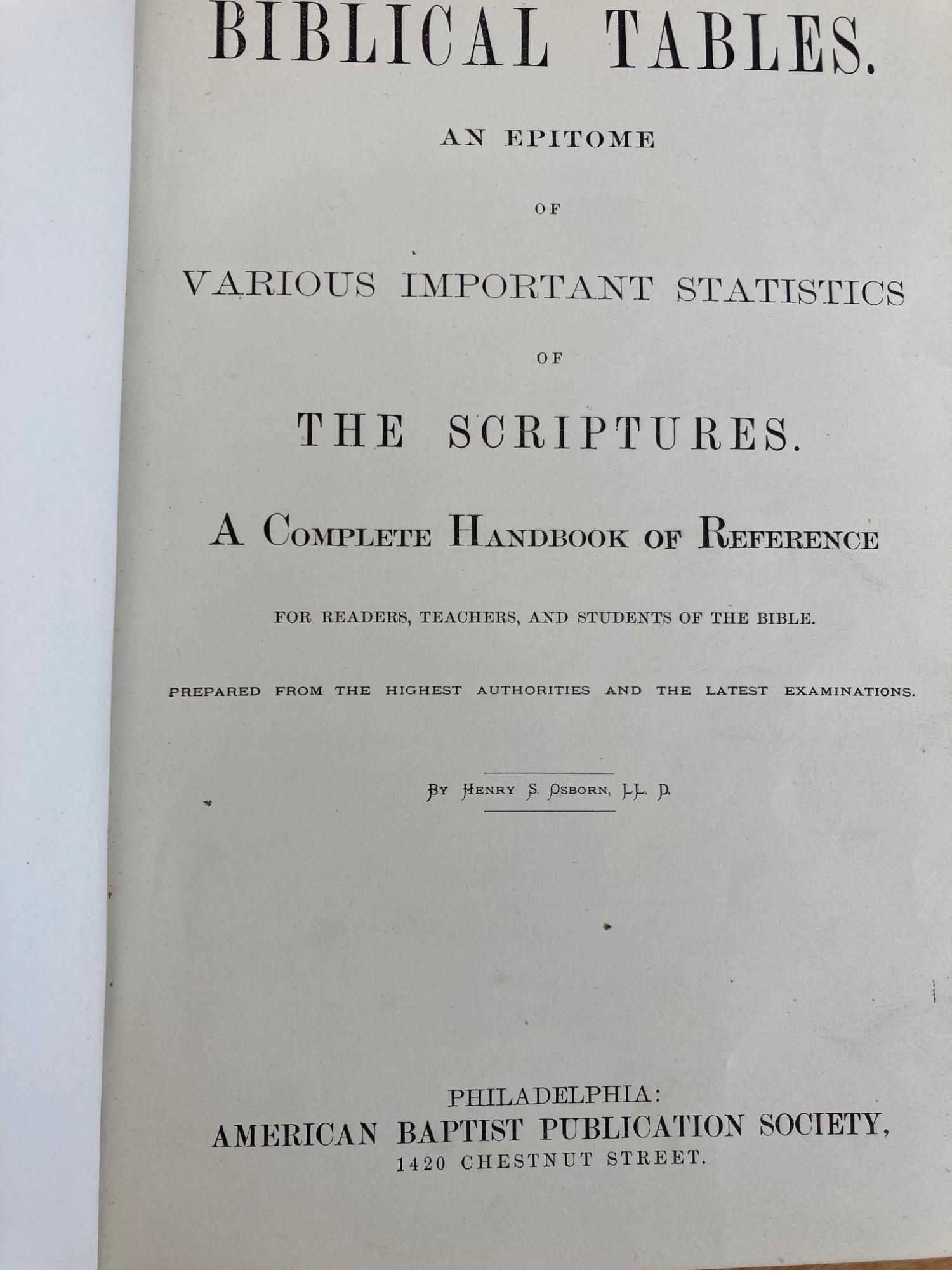 Biblical Tables An Epitome Of Various Important Statistics Of The ...