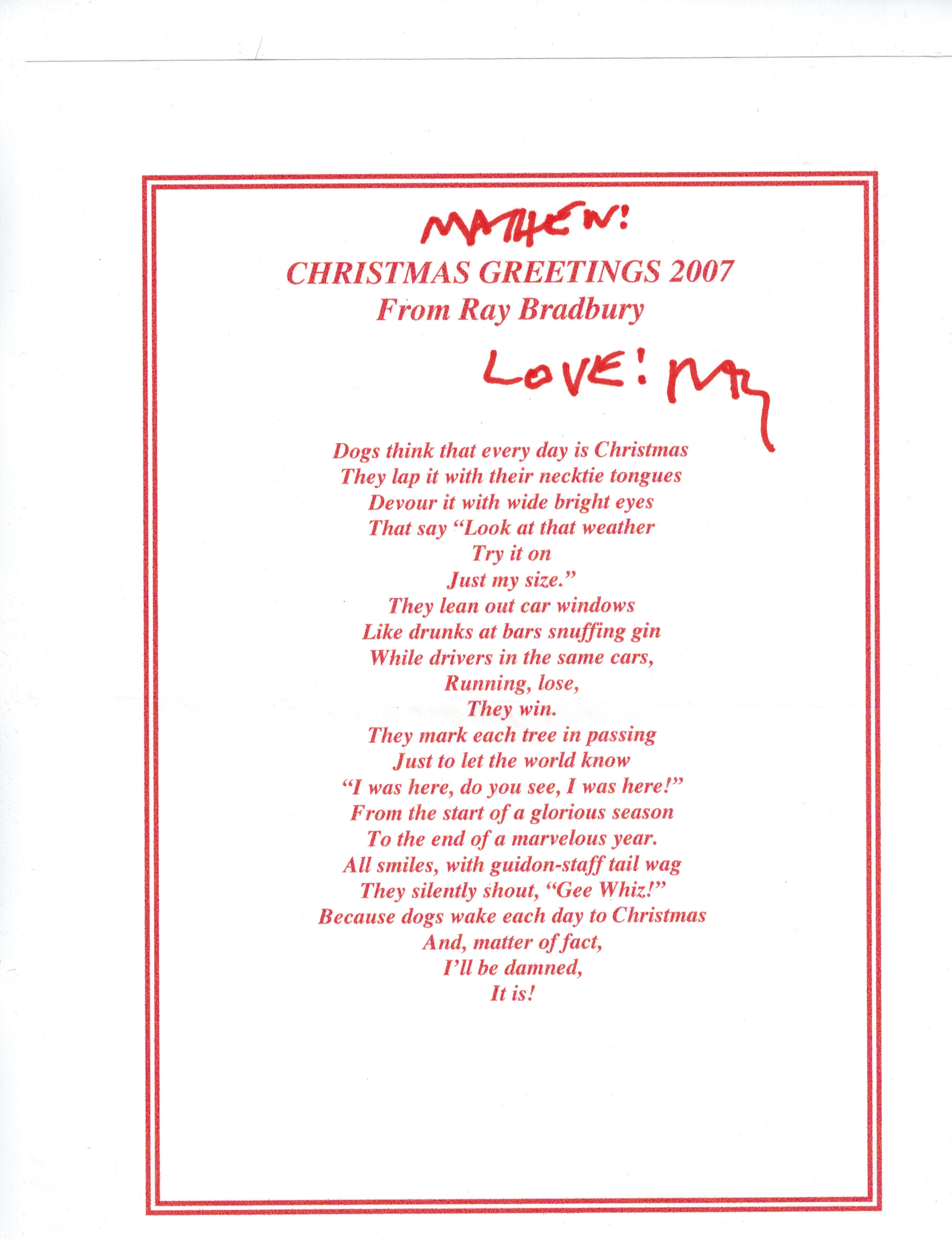 Christmas Greetings 2007 From Ray Bradbury by Bradbury, Ray; | 2007 ...
