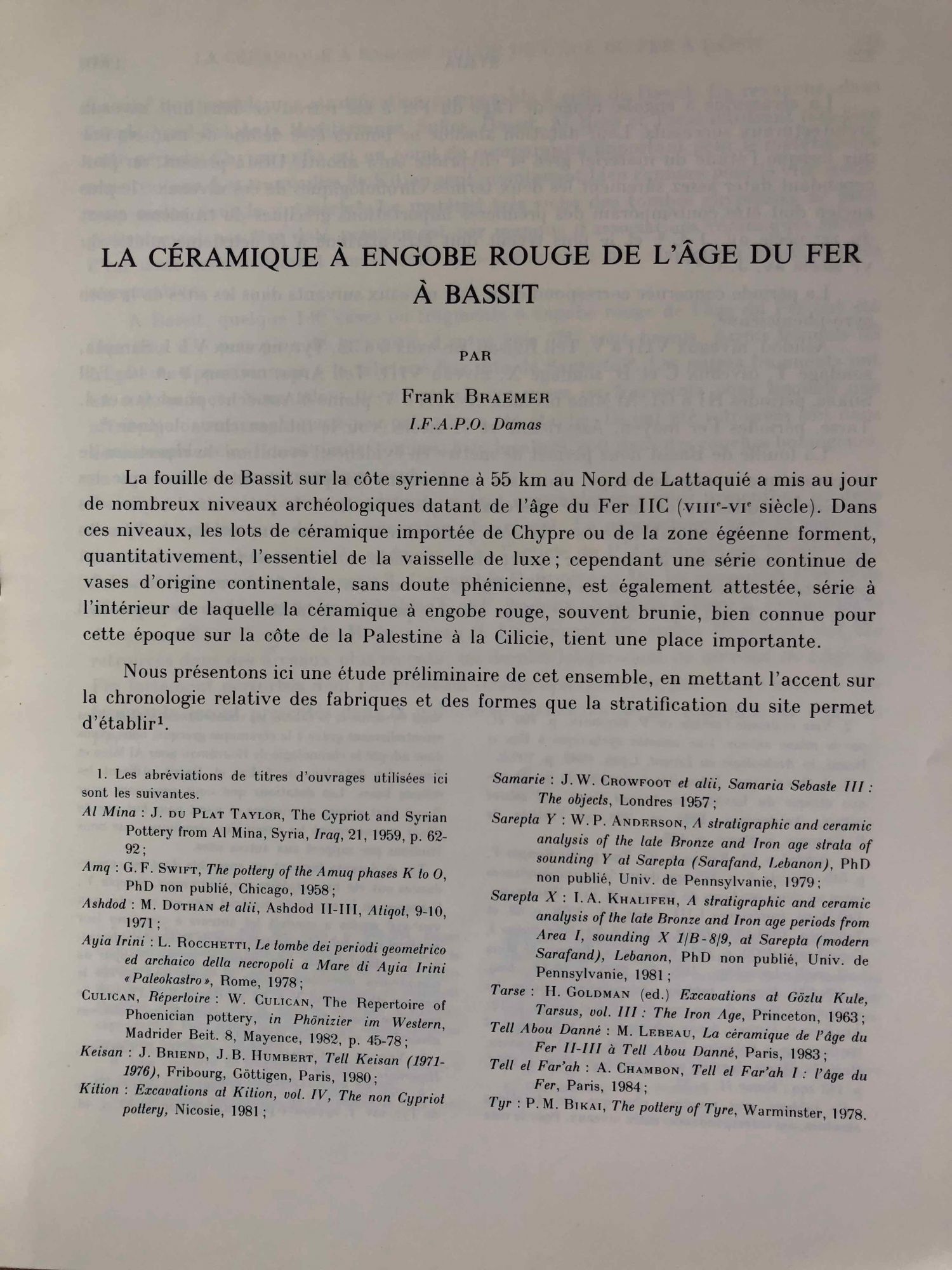 La céramique à engobe rouge de l'âge du Fer à Bassit by BRAEMER Frank ...