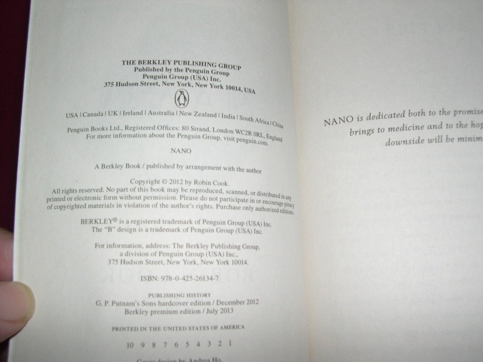 Nano by Robin Cook | Paperback | 2013 | Berkeley | 9780425261347 | Biblio