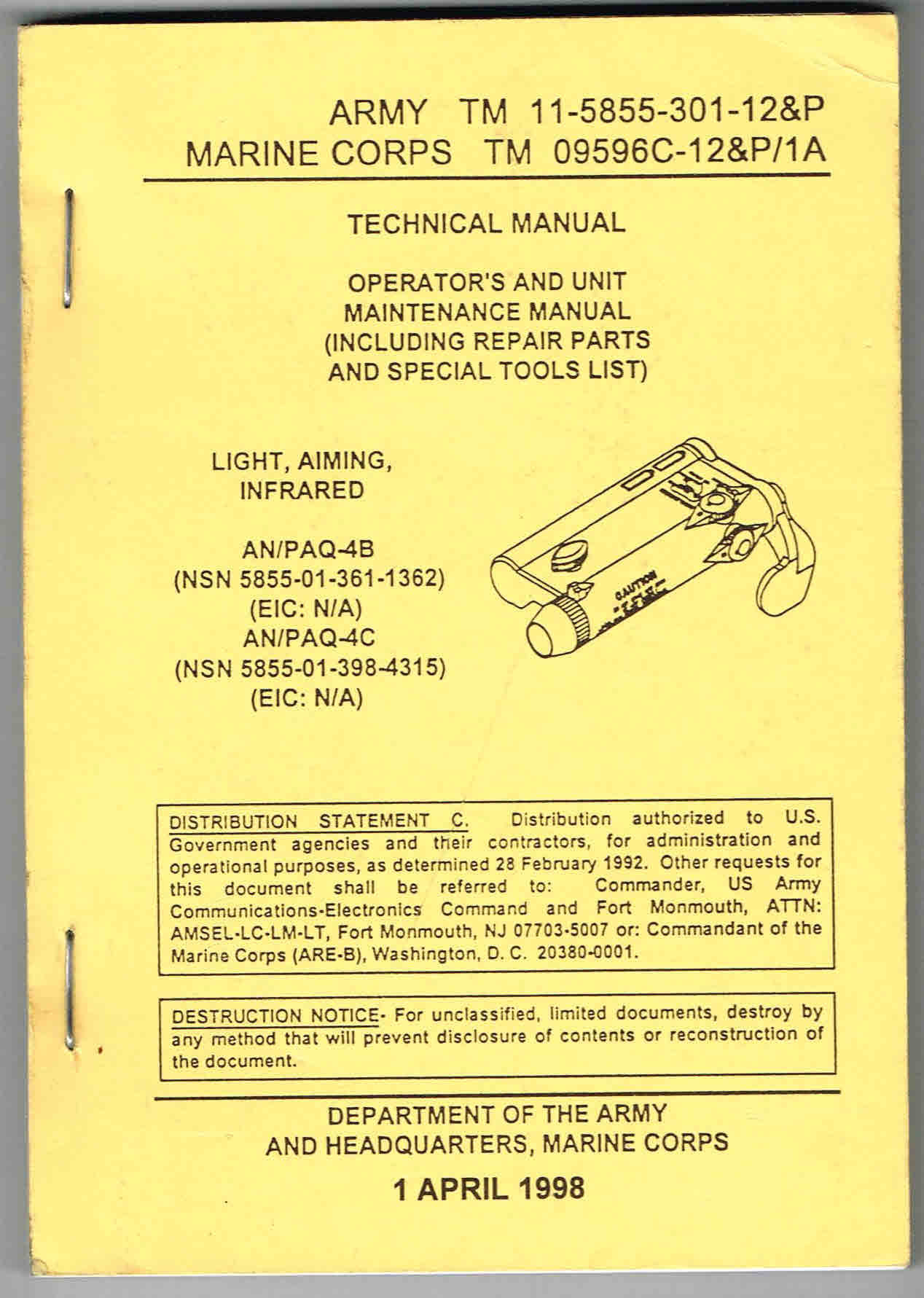 TM 11-5855-301-12&P: OPERATOR'S AND UNIT MAINTENANCE MANUAL, LIGHT ...
