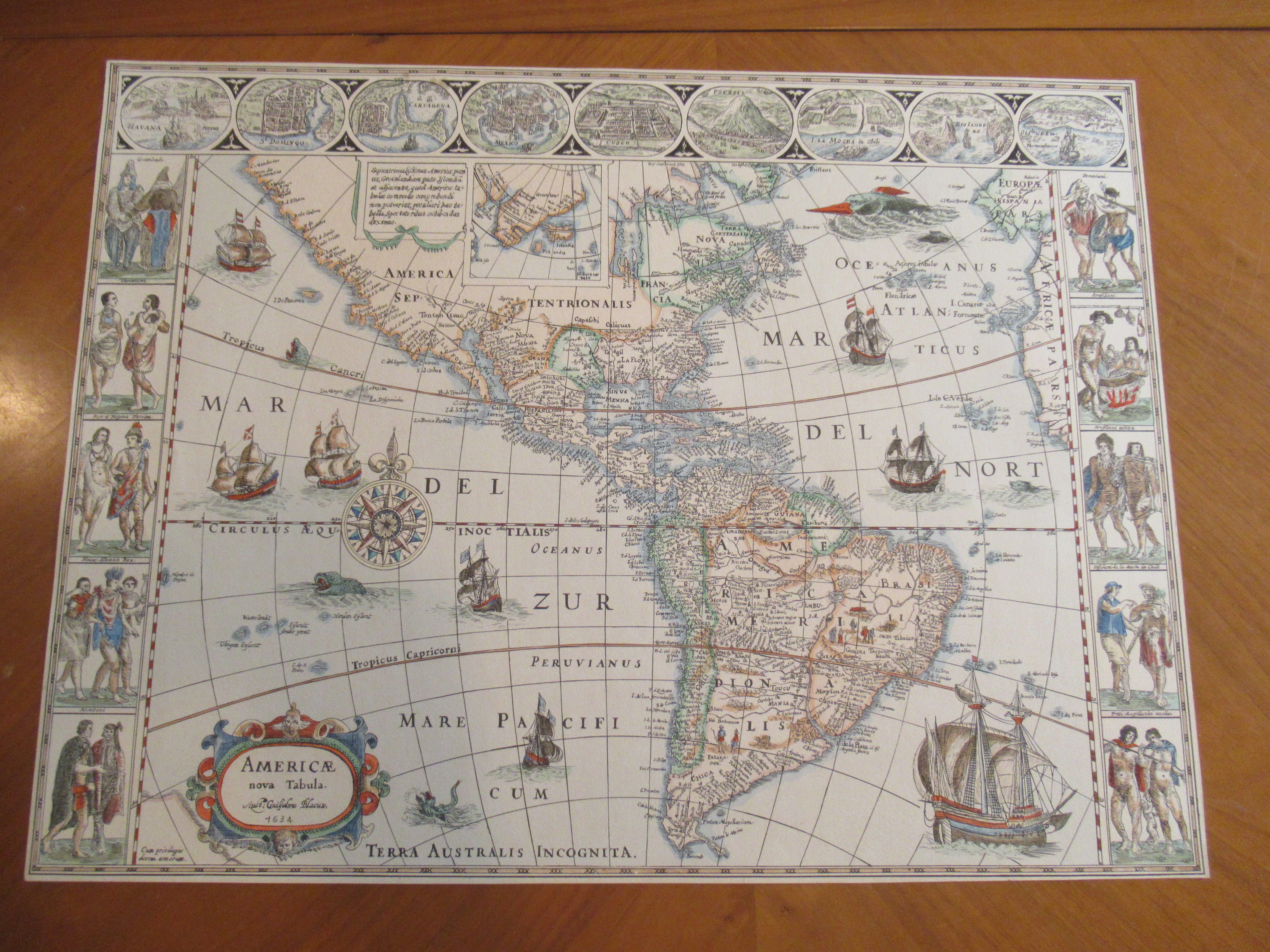 BIBLIO | Americae Nova Tabula [Original Antique Engraved Map] by Blaeuw, Guiljelmo [Abraham ...