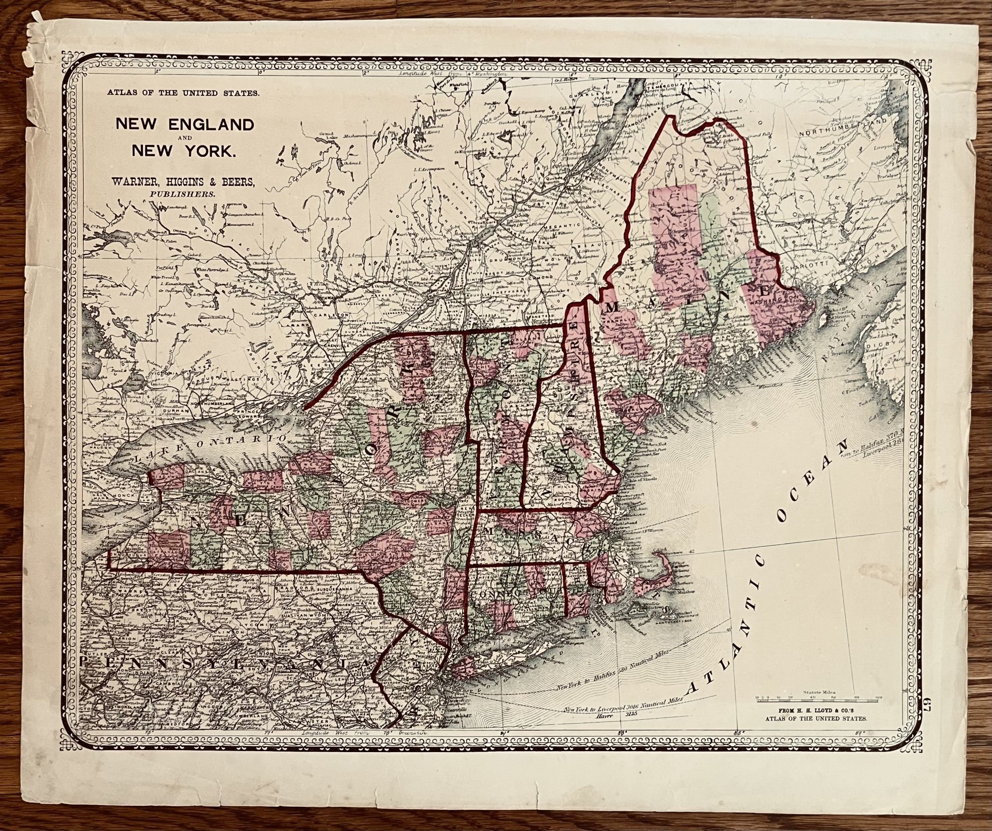County Map of New England by Warner & Beers - 1875 - from ...