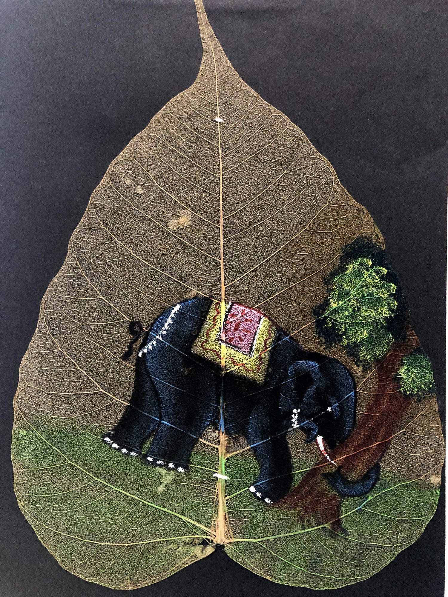 10 vintage Indian examples of dried peepal leaf painting, including an ...