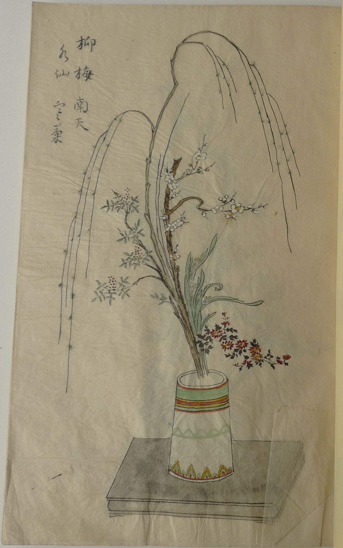 An exceedingly rare, Japanese literati ikebana manuscript, done at the ...