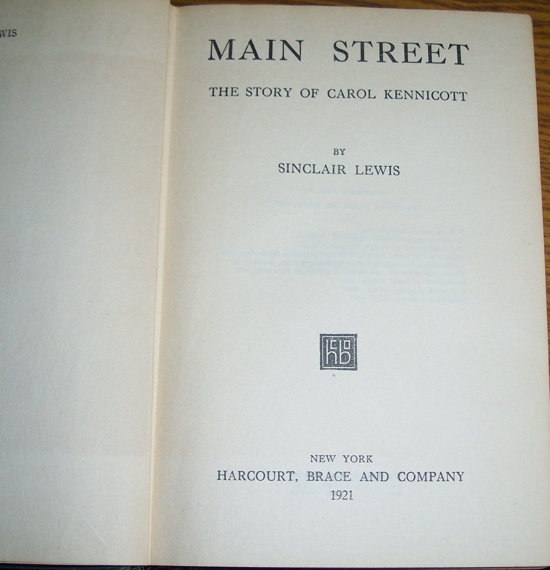 Main Street Sinclair Lewis First Edition 1st Issue Stated Nineteenth ...