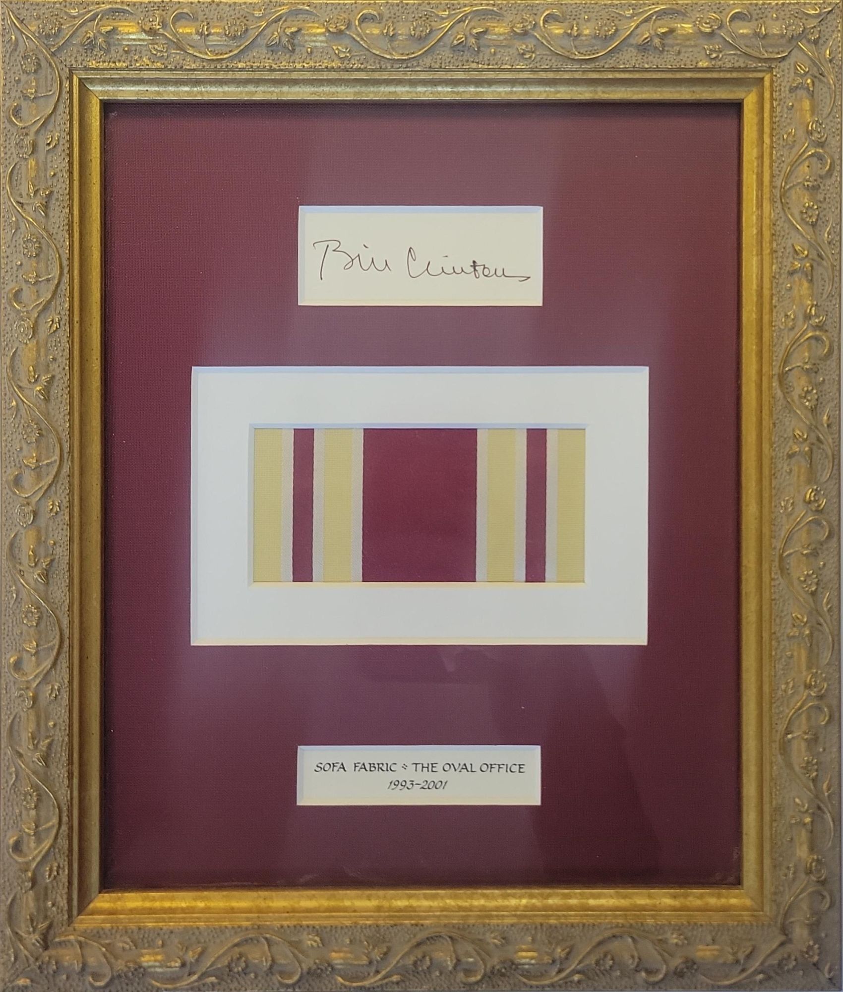 SOFA FABRIC OF THE OVAL OFFICE WITH BILL CLINTON AUTOGRAPH [Signed] by ...