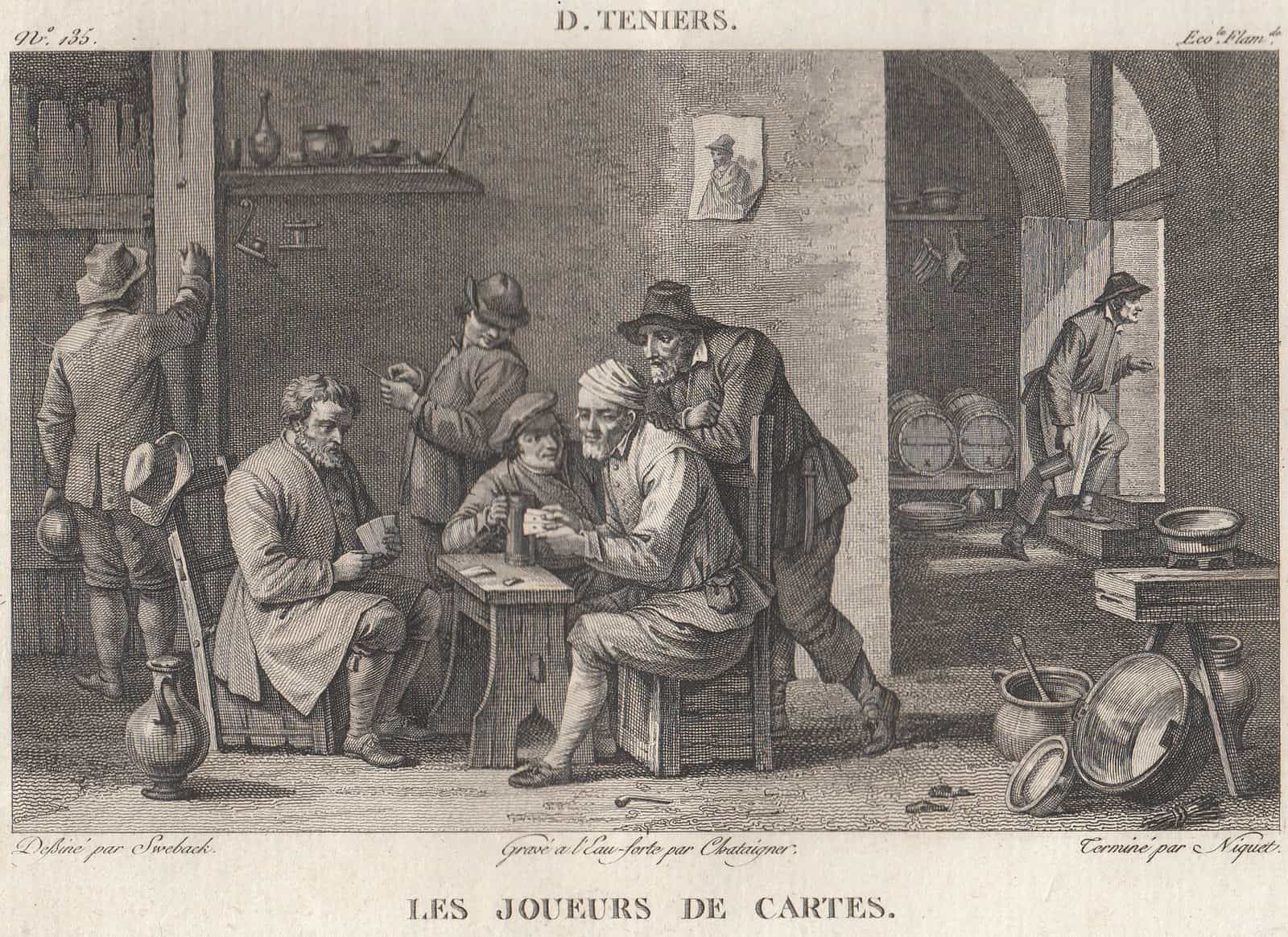 Les Jouers De Cartes David Teniers Card Players 1814 Engraving Unsigned ...