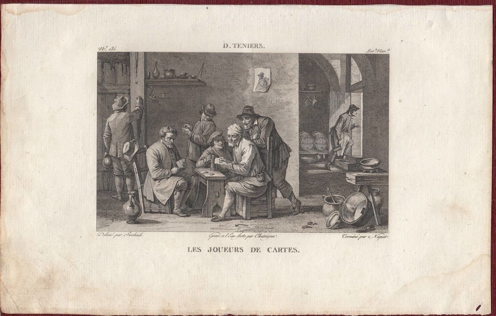 Les Jouers De Cartes David Teniers Card Players 1814 Engraving Unsigned ...